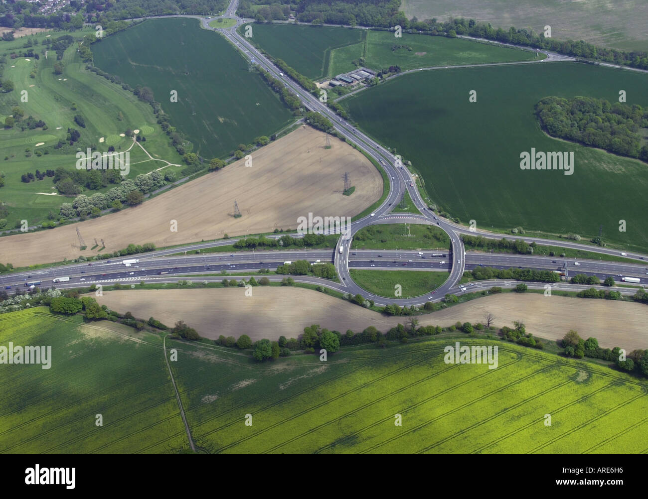 Aerial view of Junction 10 of the M1 motorway near Luton Beds UK Stock ...