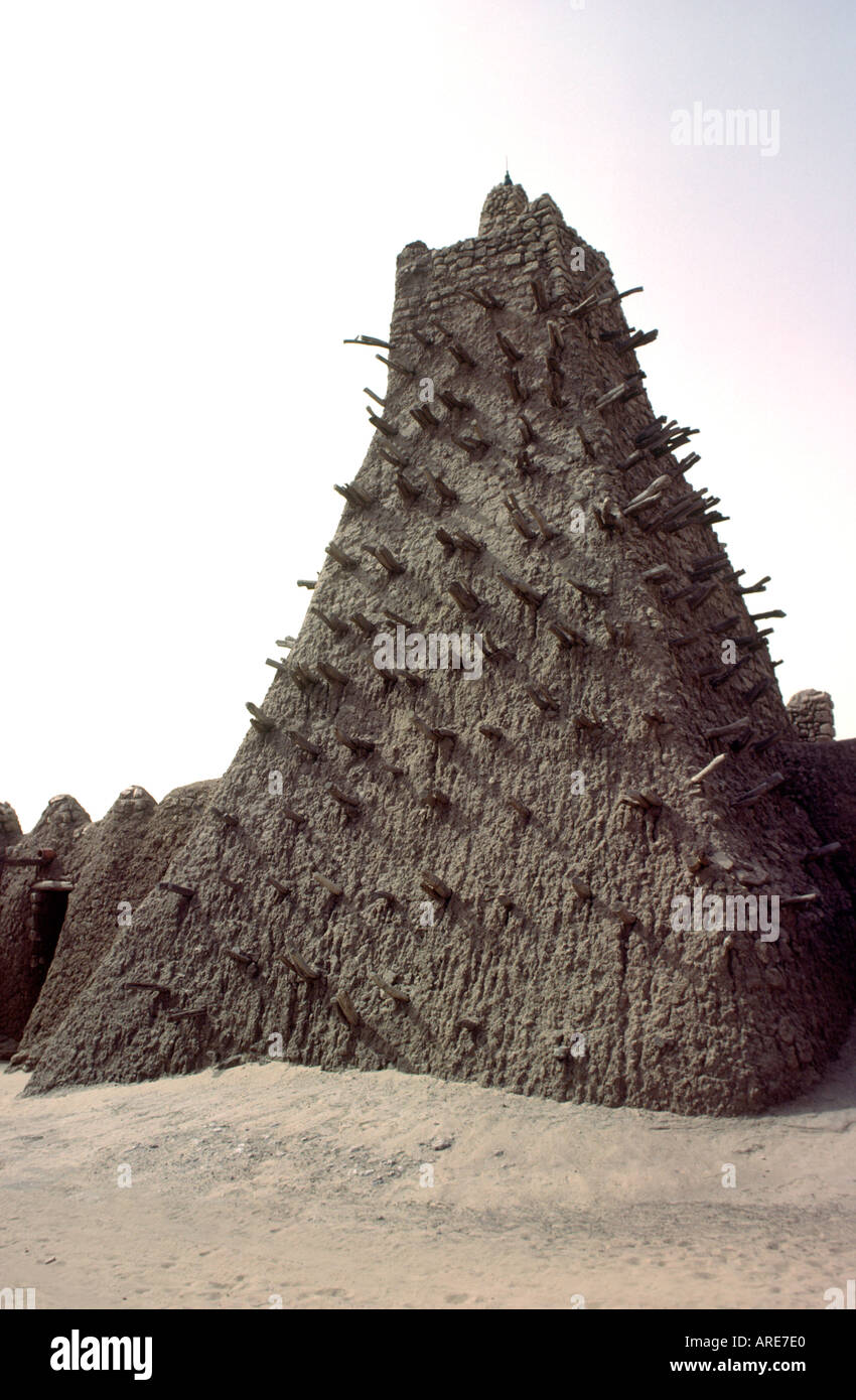 Timbuktu city in sub Sahara Mali, West Africa. Tower of the ancient ...