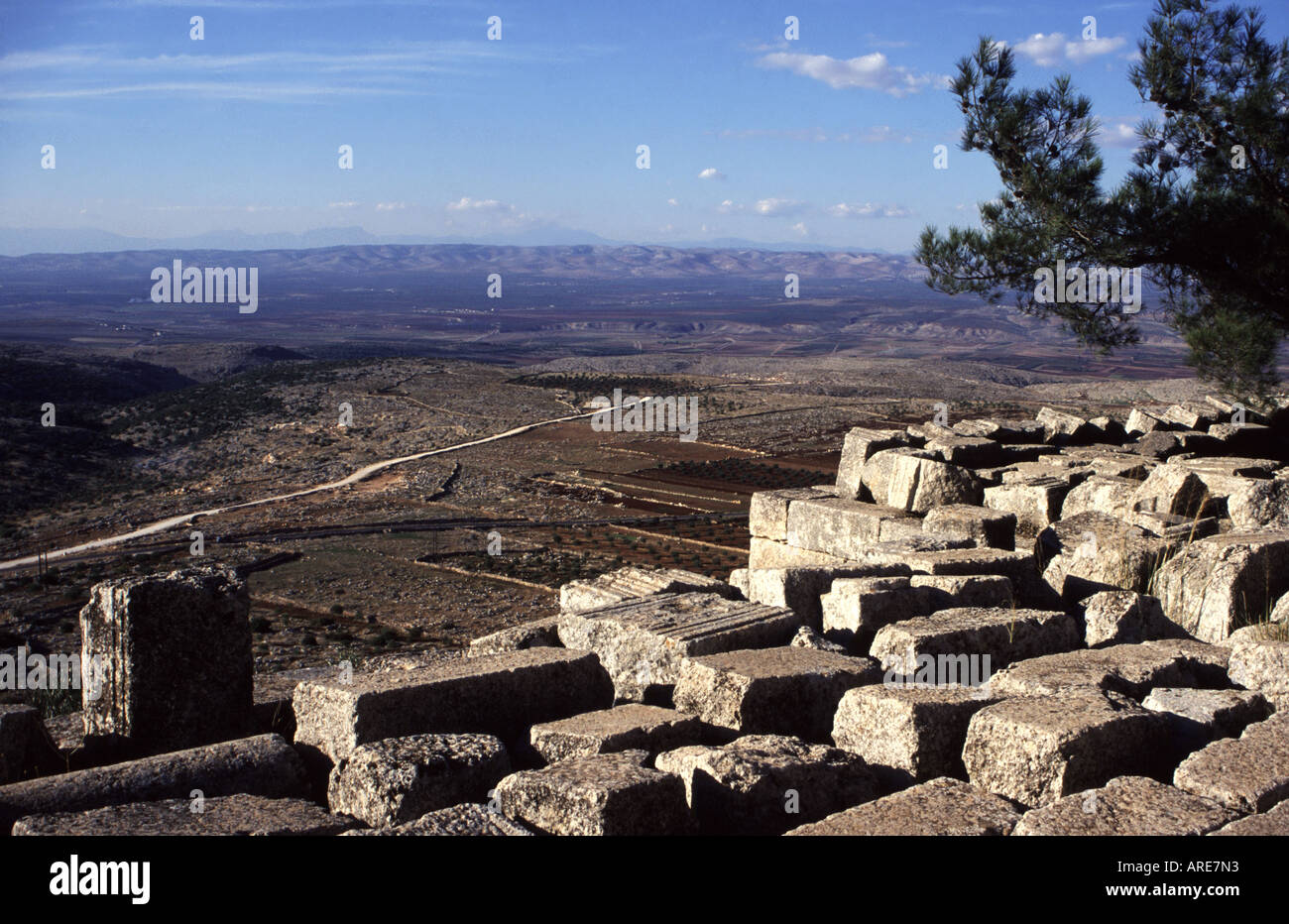 Looking out across the syrian plains from the Basilica ruins of St ...