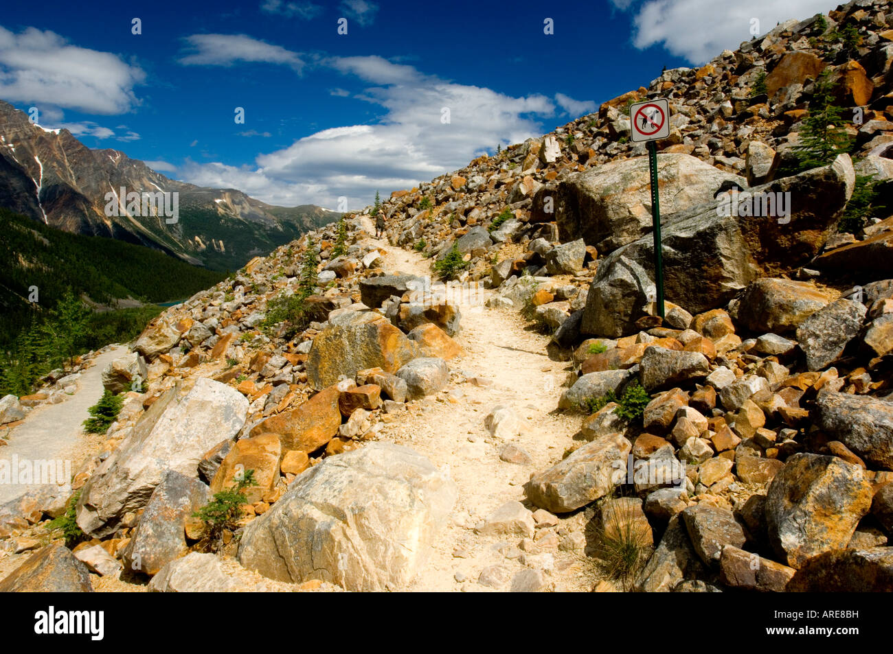 A smooth upward path through the rocks winding its way upward to an ...