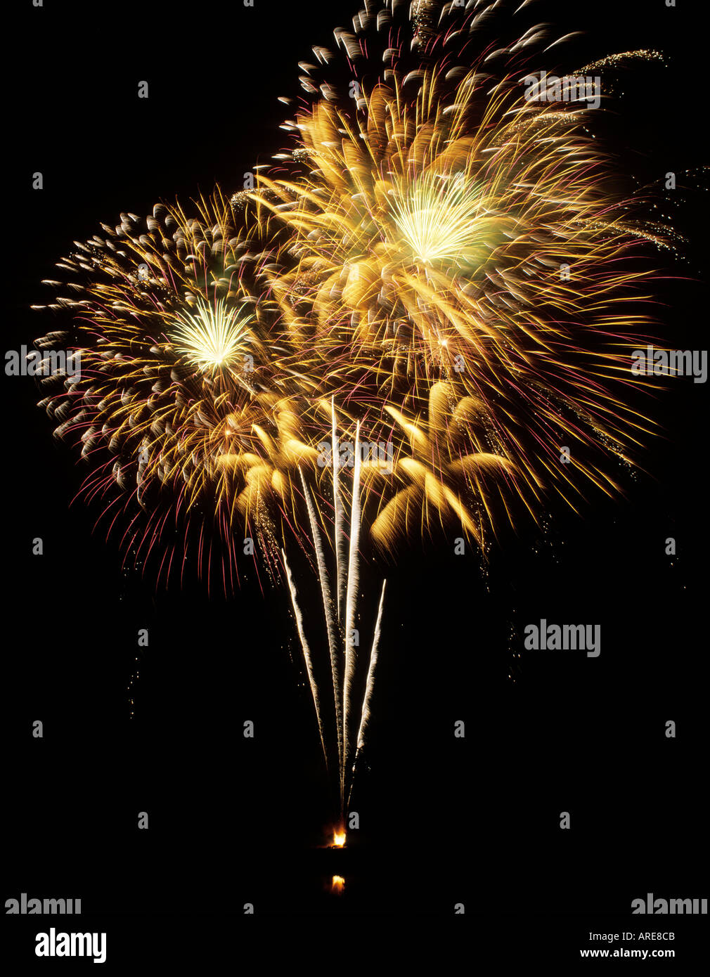 Fireworks The firing point is reflected in a lake Stock Photo - Alamy