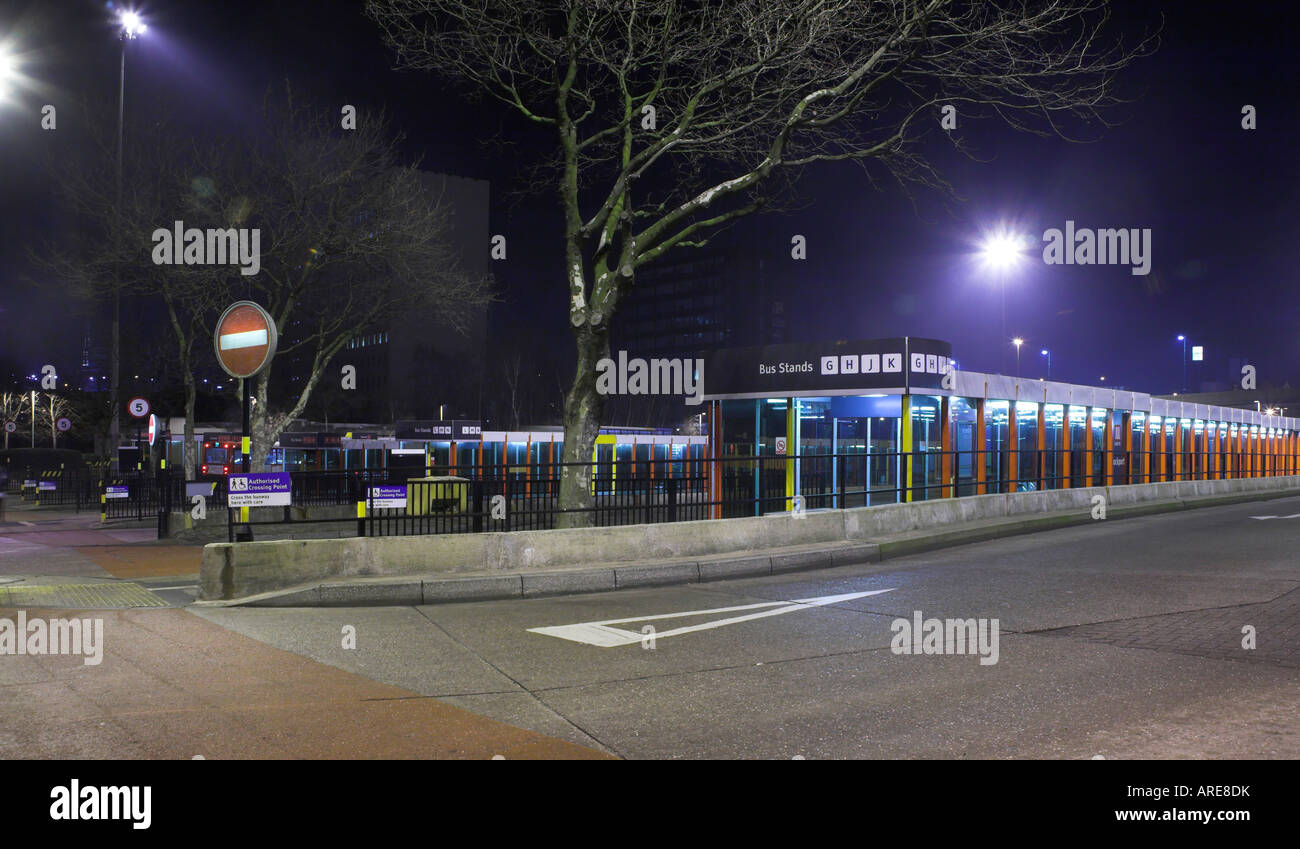 Stockport bus station at night. Stockport, Greater Manchester, United ...