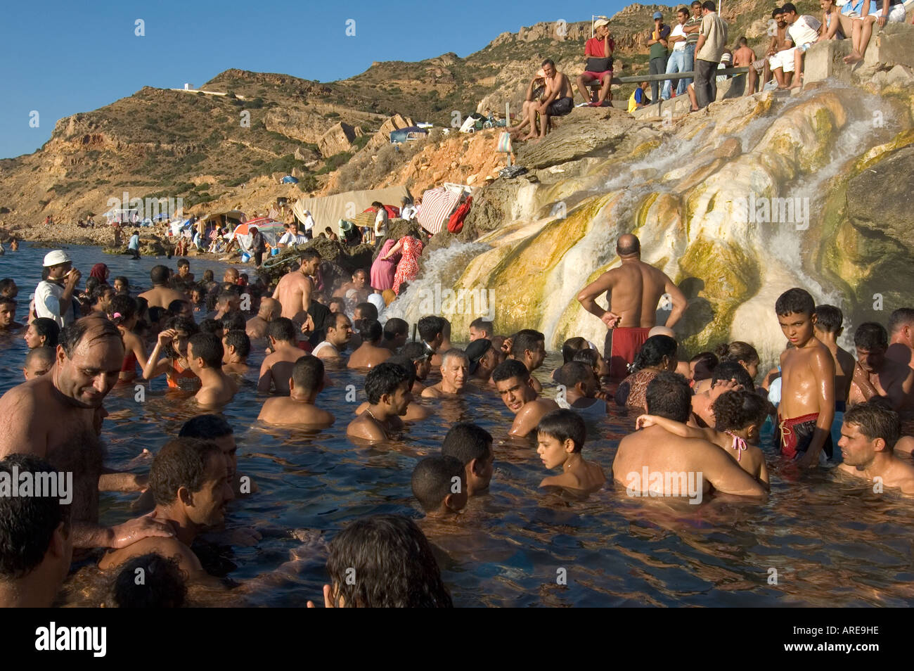 Natural hot springs in the balnear station of Korbous, located on the ...