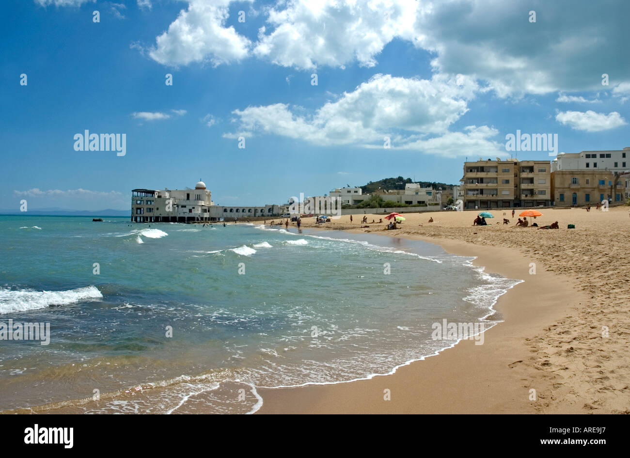 Beach scene in the popular Tunis' suburb of La Marsa, Tunisia Stock ...