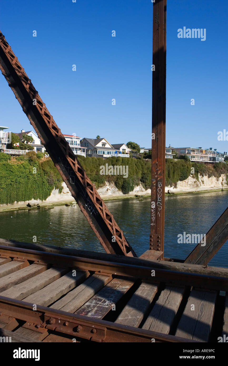 Railway bridge over the San Lorenz River Santa Cruz California USA ...