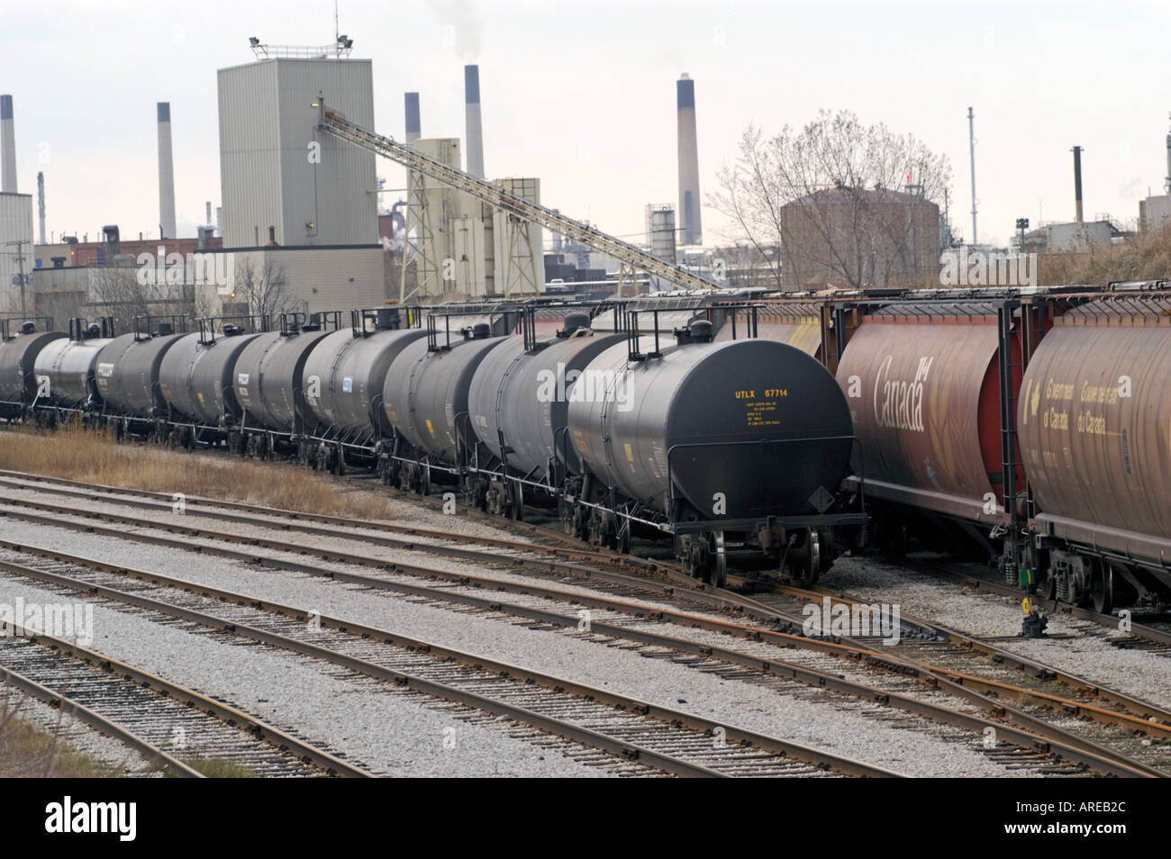 Crude Oil railroad shipping tankers at Oil refinery in Sarnia Canada ...