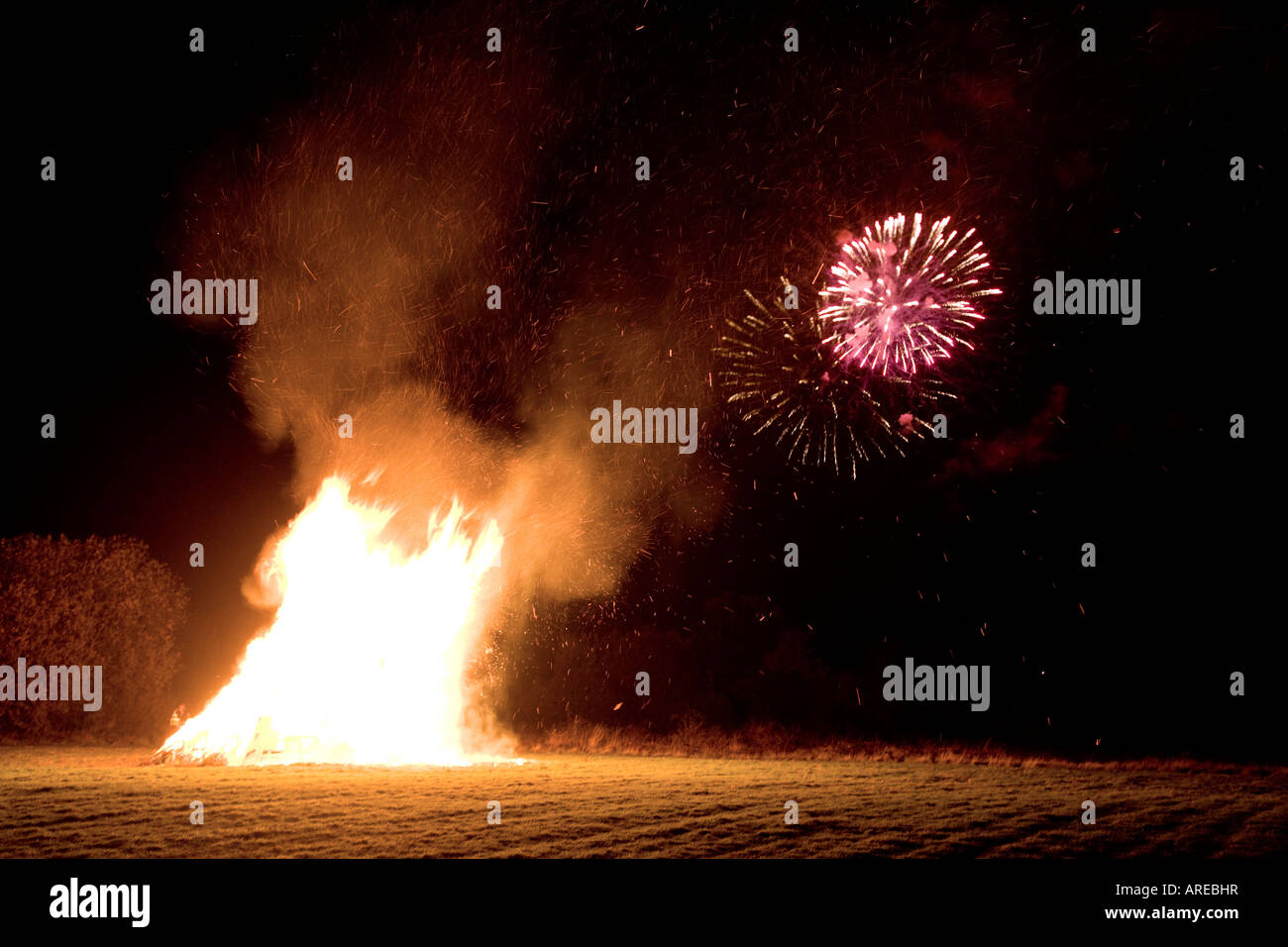 BONFIRE AND FIREWORKS Stock Photo - Alamy