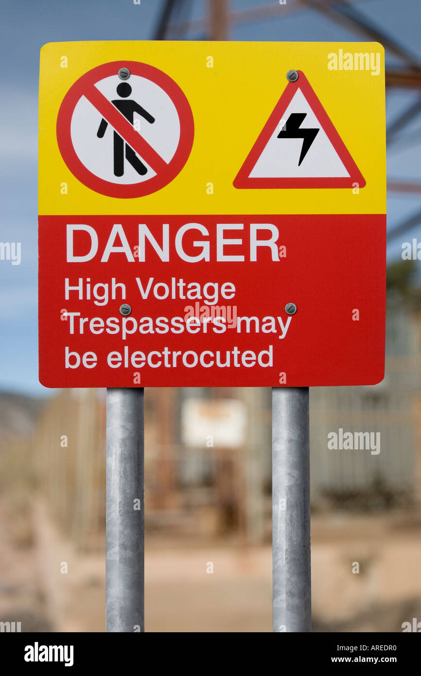 DANGER High Voltage Trespassers may be electrocuted warning sign Stock ...