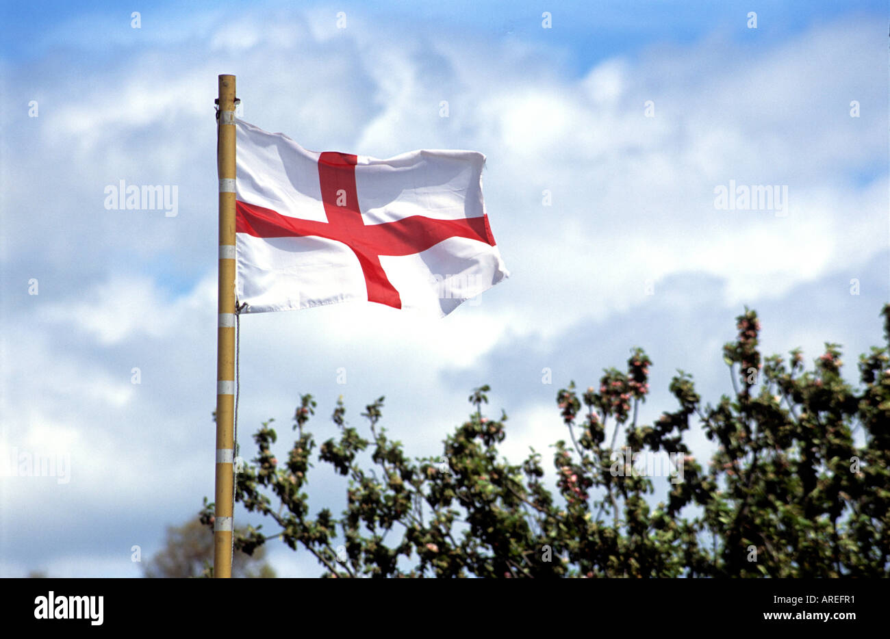 British flag of St George home made flying over allotments Stock Photo ...