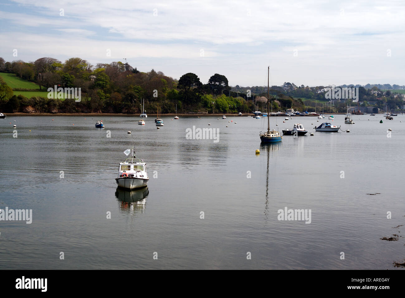 Boats on the River Fal in Cornwall Stock Photo - Alamy