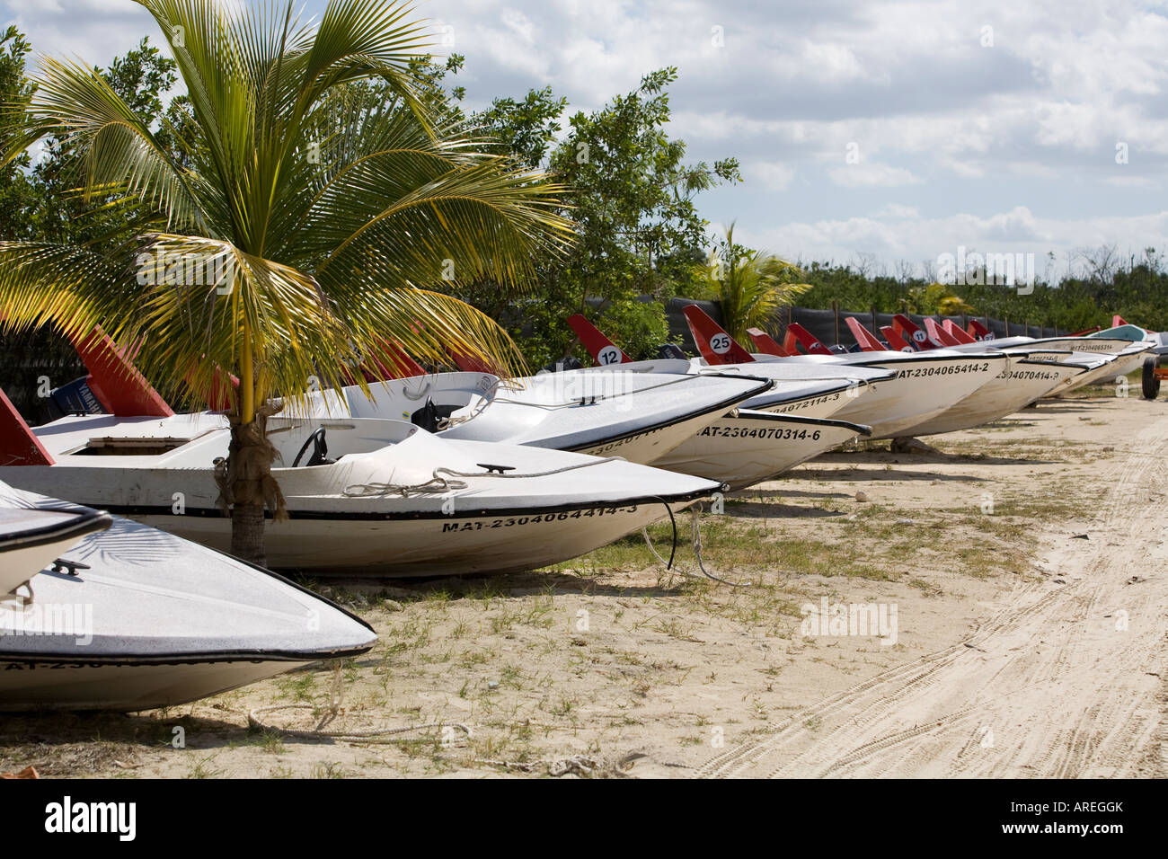 Boats used by cruise ship passengers to do water tour of island Cozumel ...