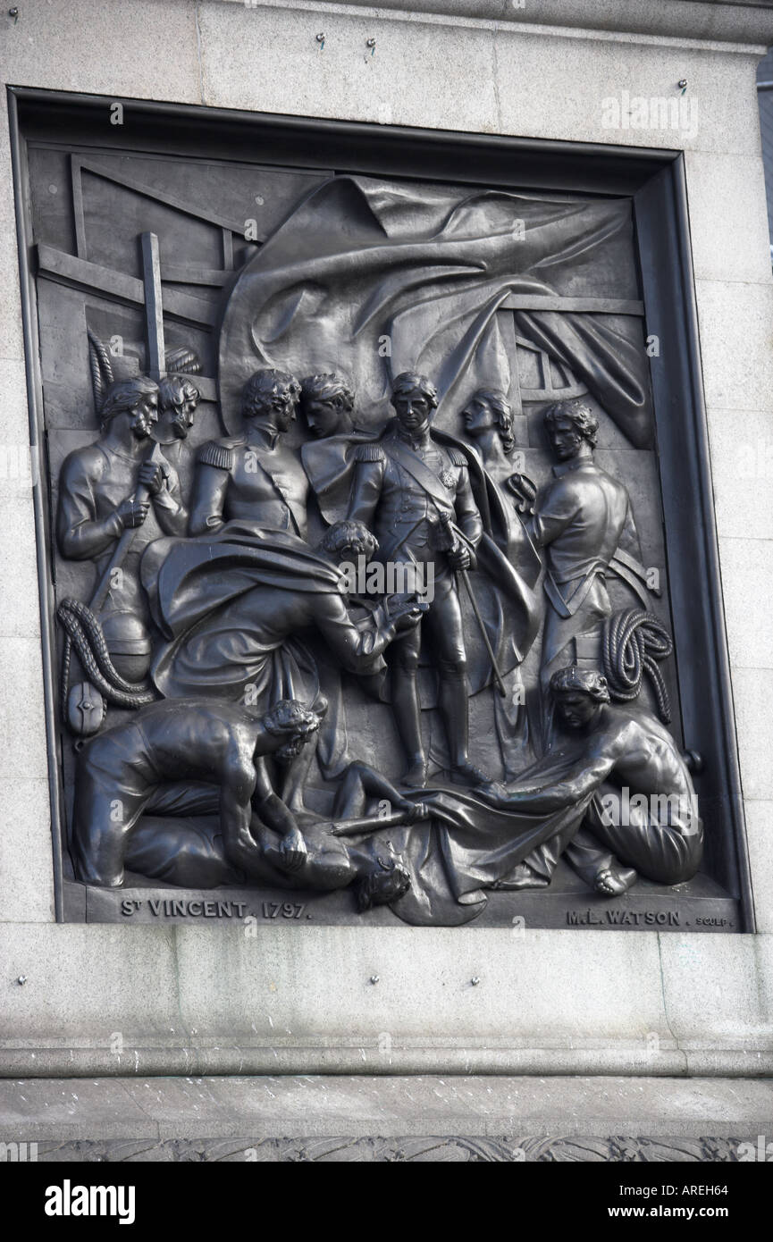 Commemorative Relief at the Base of Nelson's Column, London Stock Photo ...
