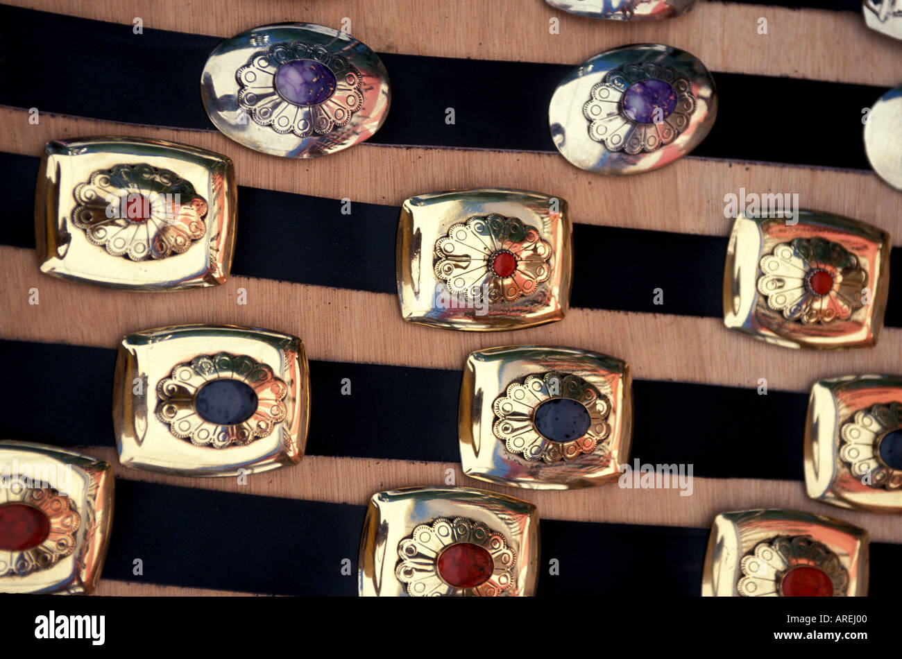 Santa Fe New Mexico Navajo Concha Belts on display Stock Photo - Alamy