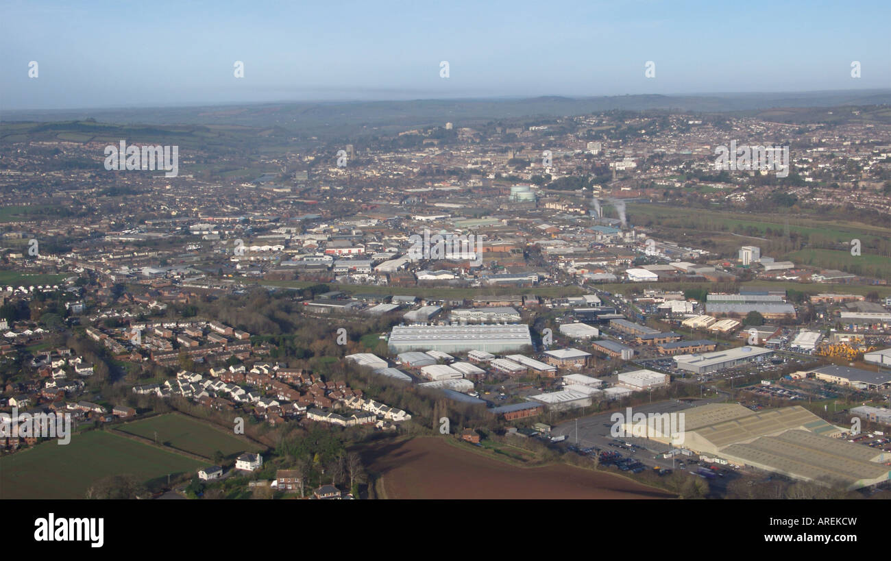 Aerial views looking over Exeter City. Devon. Uk Stock Photo - Alamy