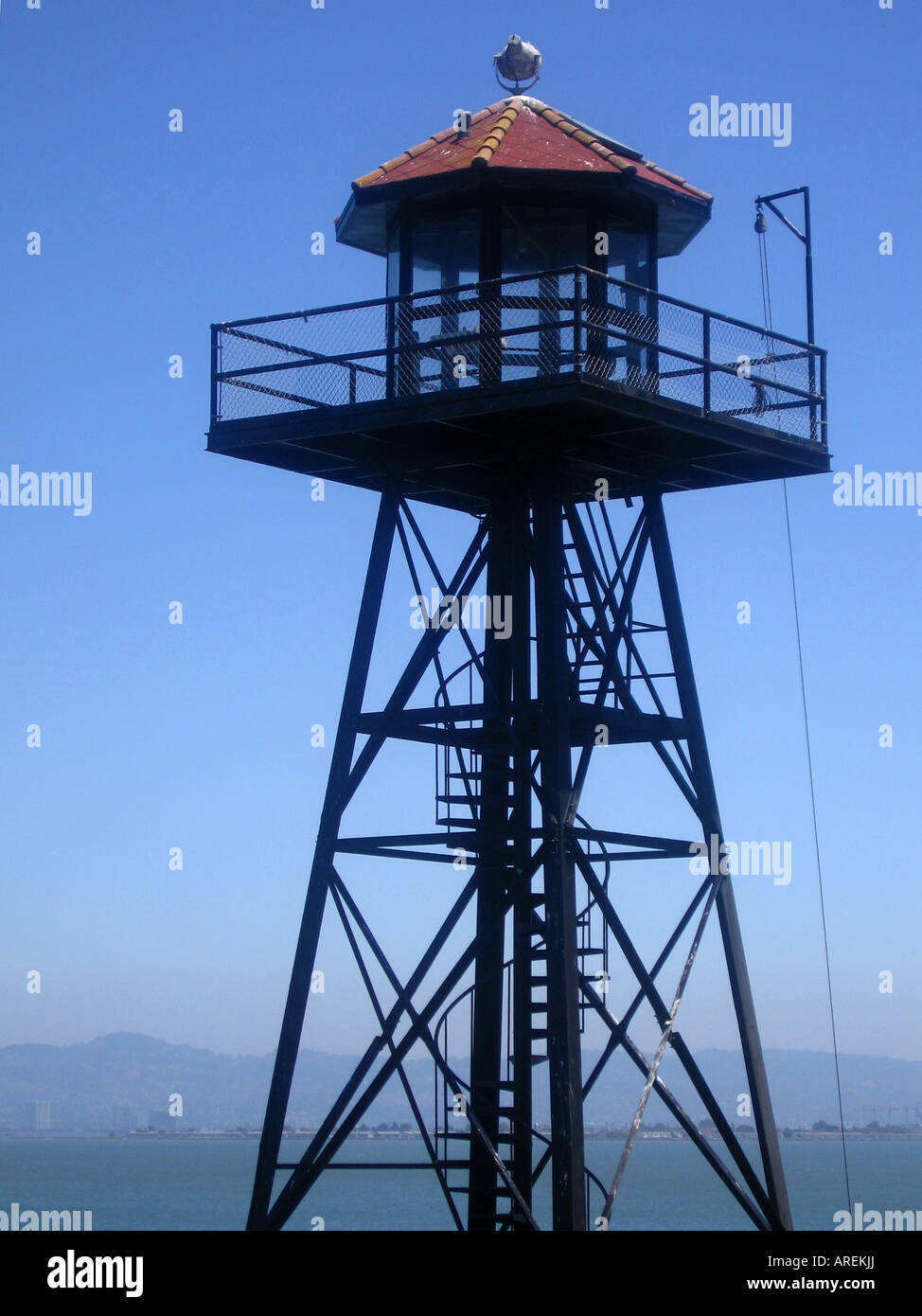 Guard tower at Alcatraz prison, San Francisco, California, America, USA ...