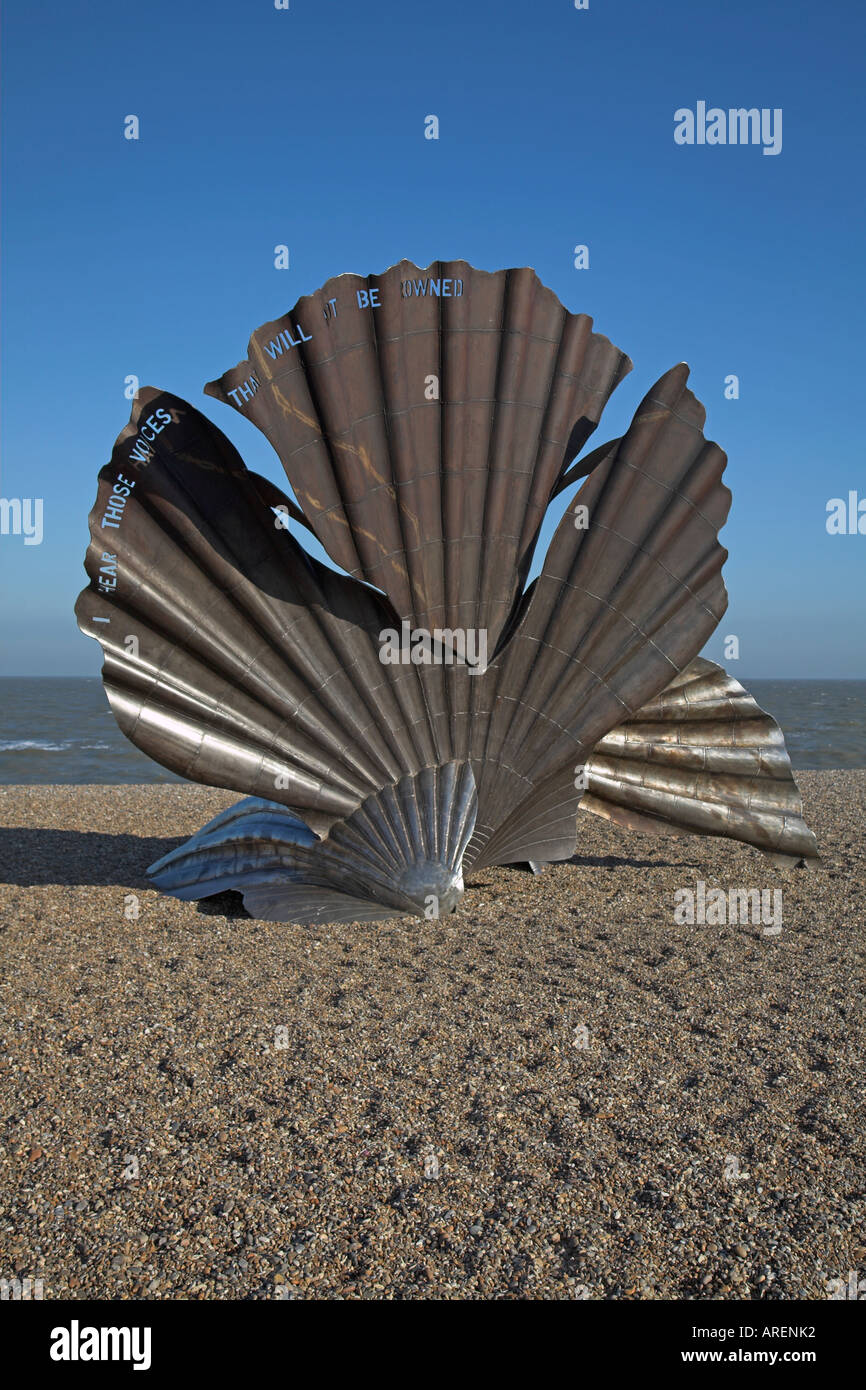 The Scallop shell sculpture Maggie Hambling on shingle beach Aldeburgh ...