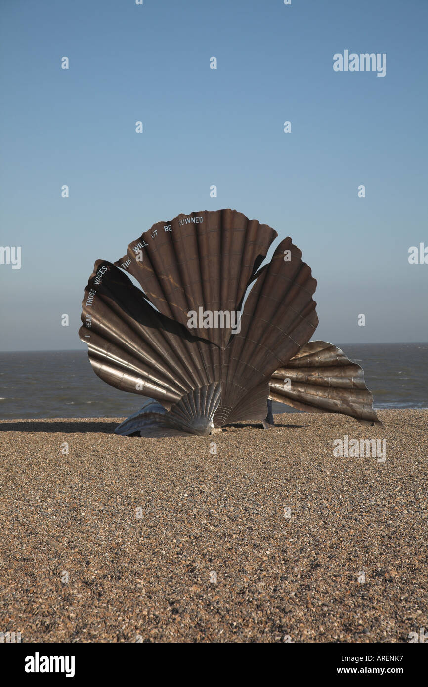 The Scallop shell sculpture Maggie Hambling on shingle beach Aldeburgh ...