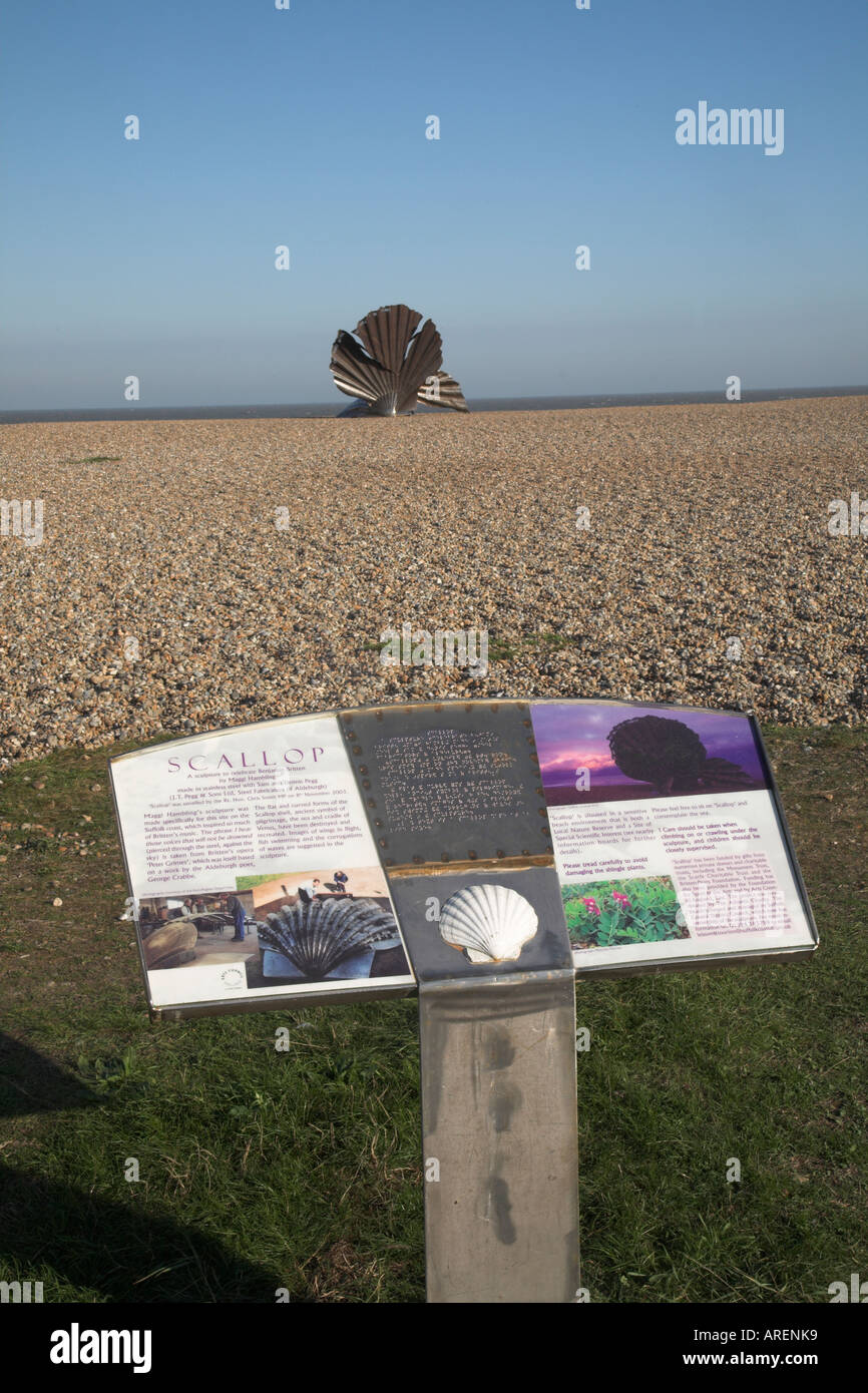 The Scallop shell sculpture Maggie Hambling on shingle beach Aldeburgh ...