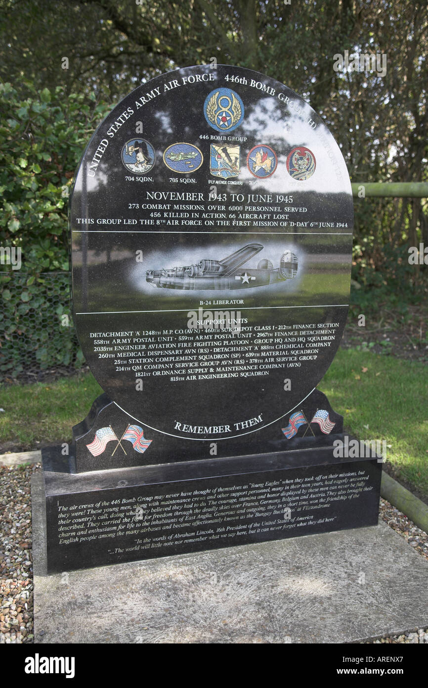 446 th Bomb Group memorial plaque Flixton airfield Bungay Suffolk ...