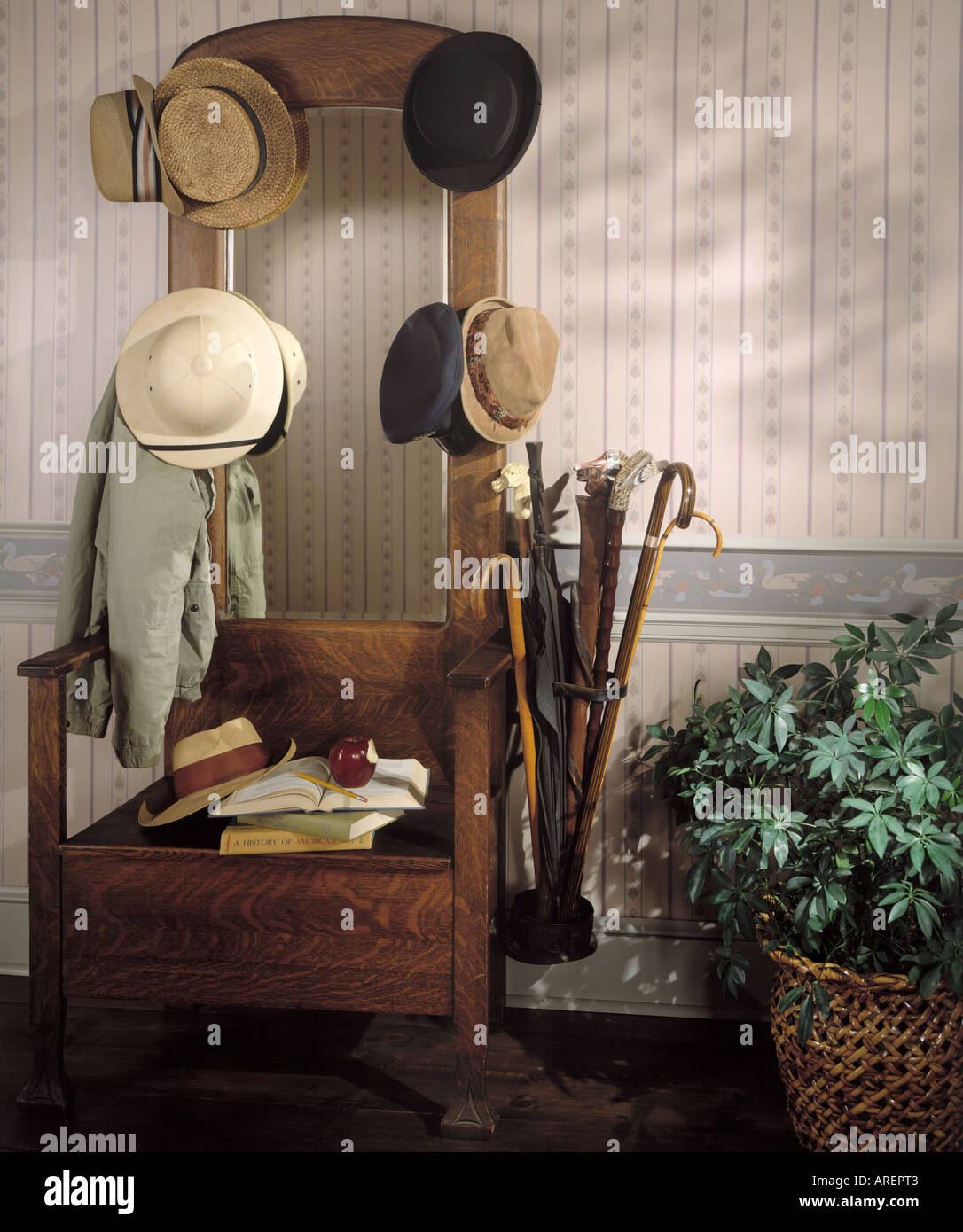 interior room entry hall hallway umbrella walking sticks stand hats ...