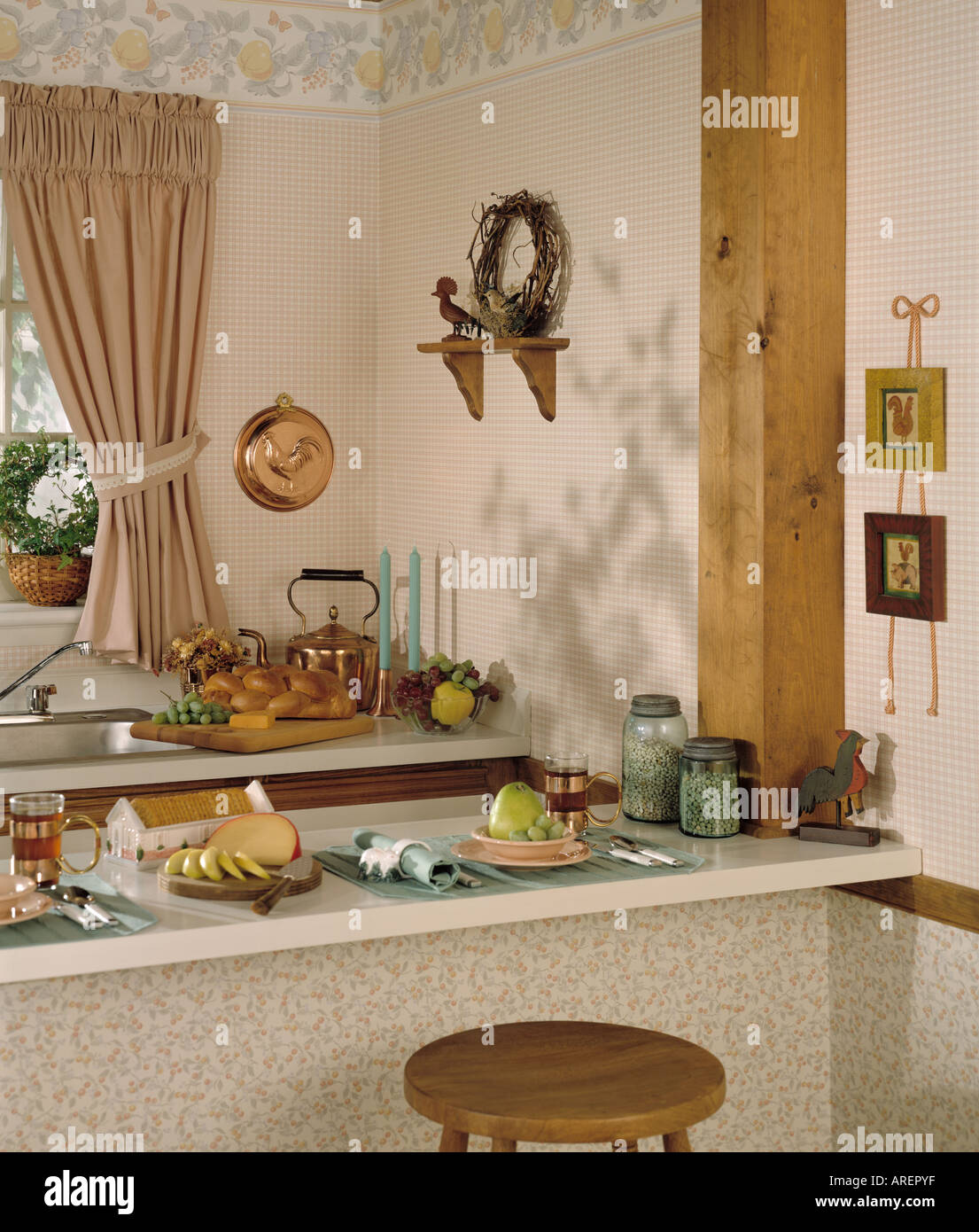 interior kitchen counter food stool Stock Photo - Alamy