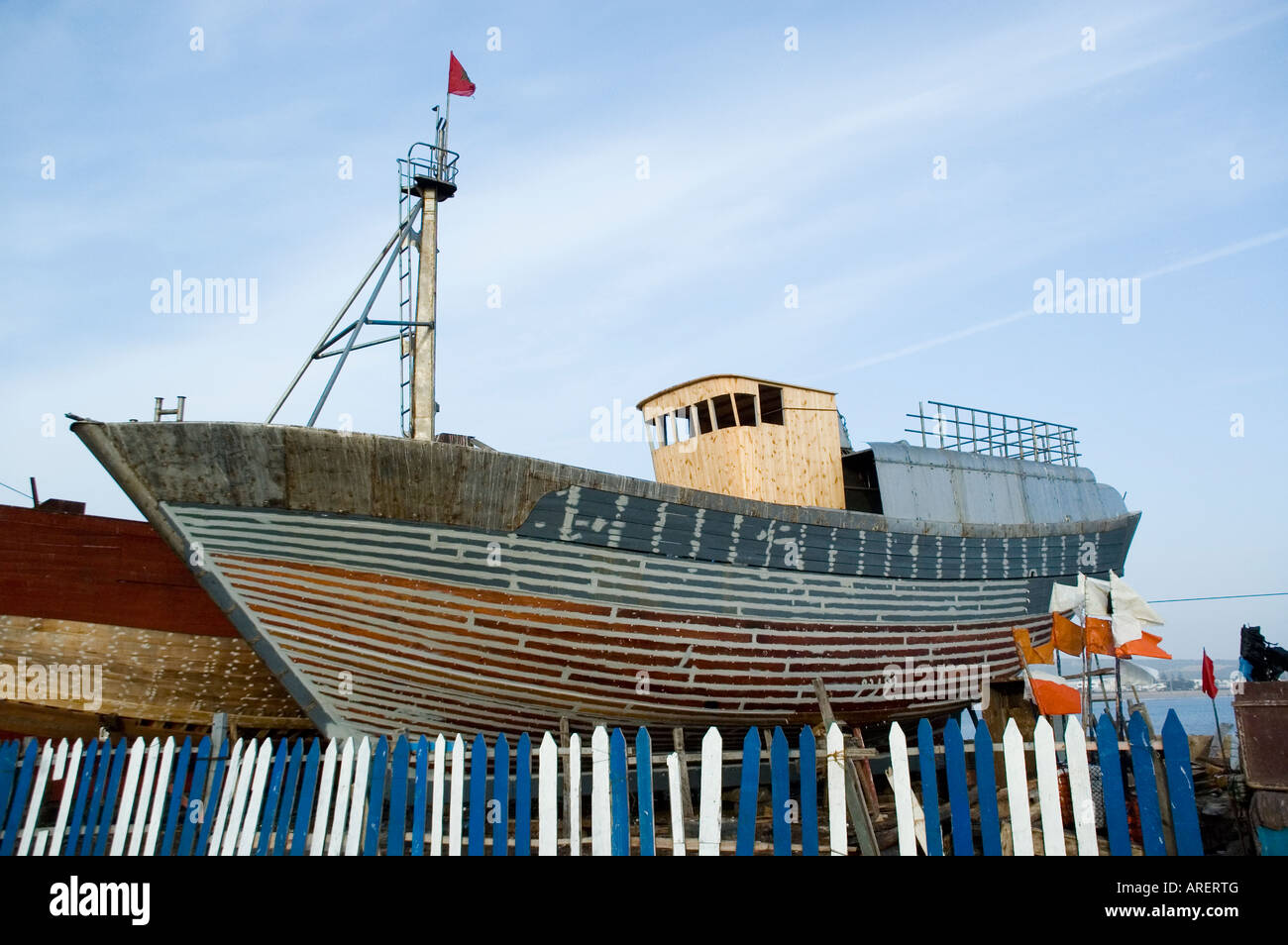 Boats in Essaouira shipyard port Stock Photo - Alamy