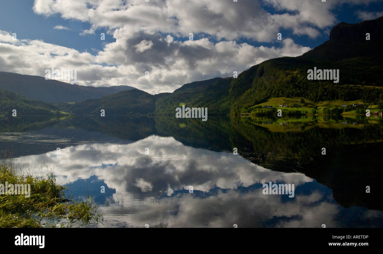 fiord in reflection Stock Photo - Alamy