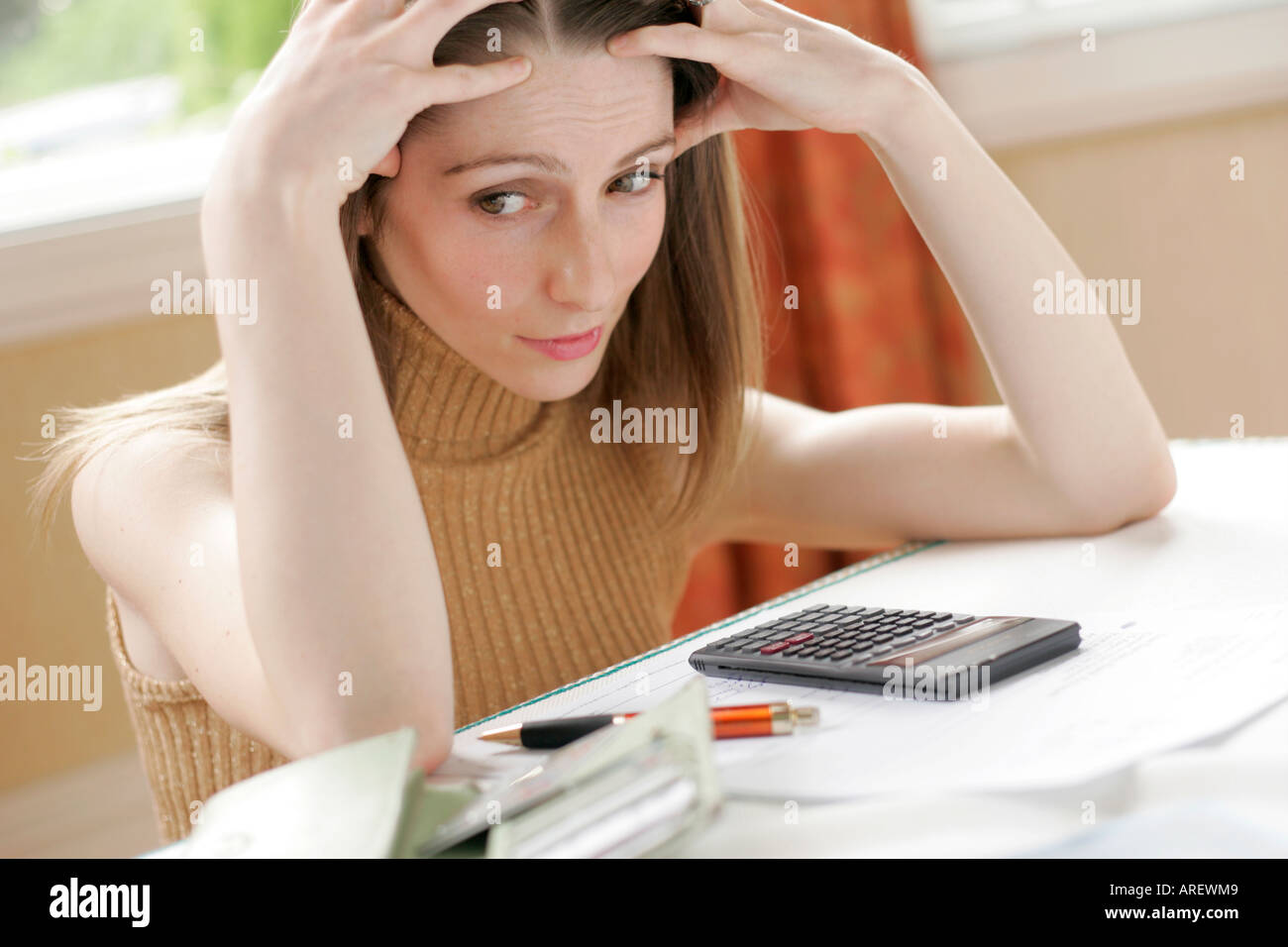 Woman Bank Statement Worried High Resolution Stock Photography and ...