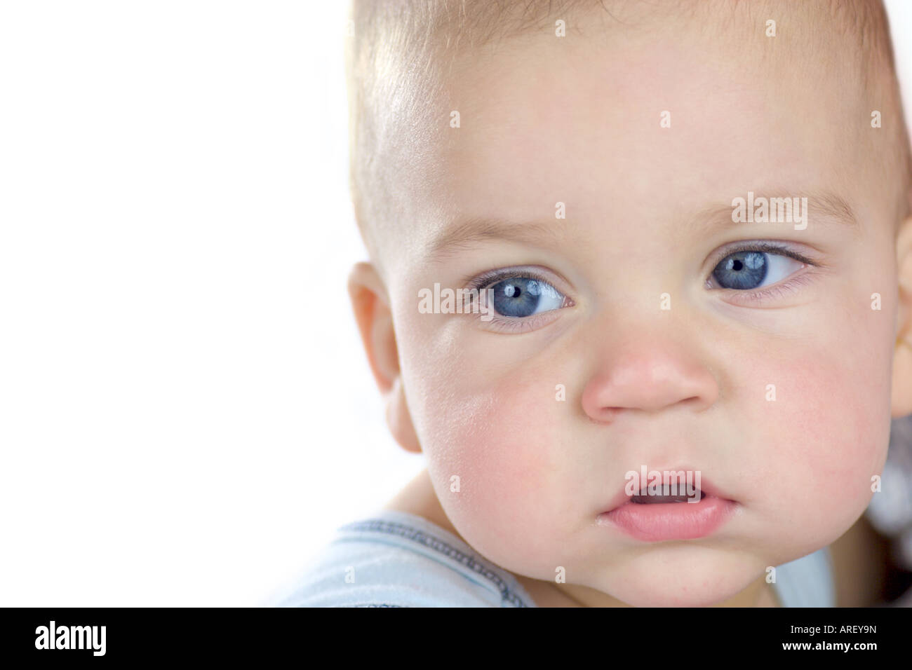 Close up portrait of sad baby isolated on white Stock Photo - Alamy