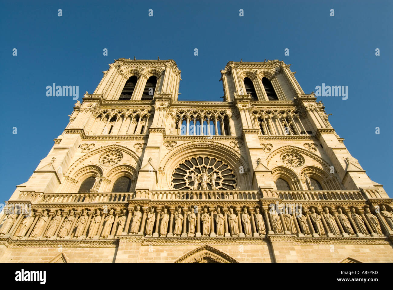 Soaring Gothic towers of Notre Dame Cathedral Paris France Stock Photo ...