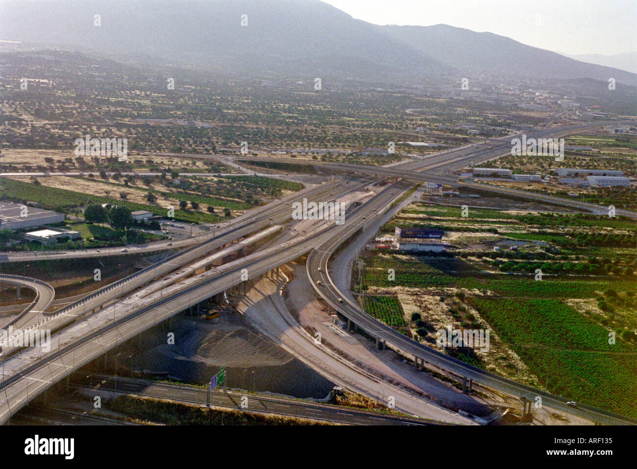 Aerial view of one of the many new motorway intersections surrounding ...