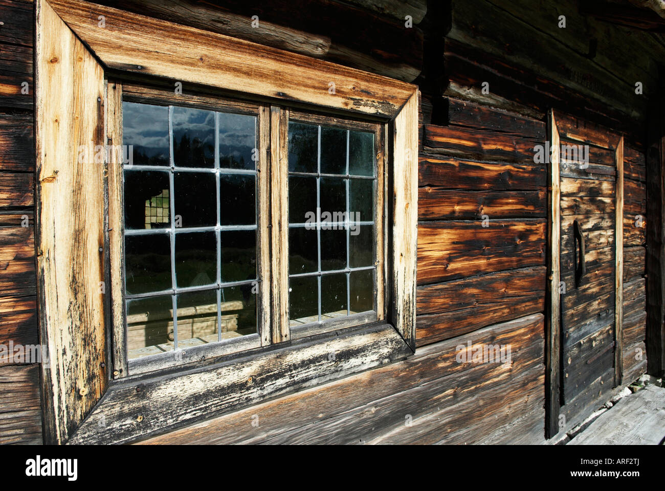 Window and doorway of a historic swedish farmhouse in Sveg Harjedalen ...