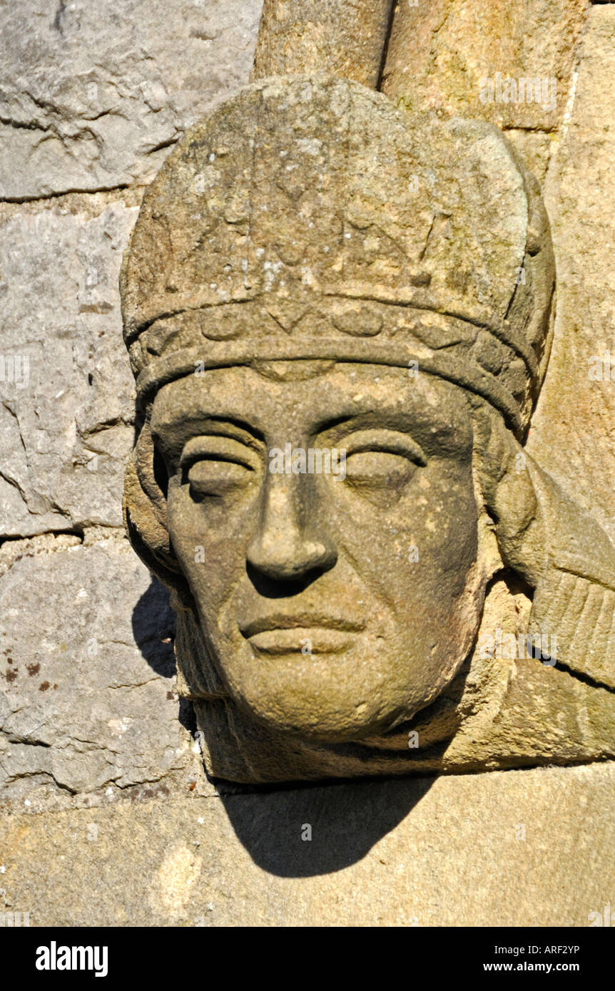 Sculpted head of bishop. Church of Saint Michael, Beetham, Cumbria ...
