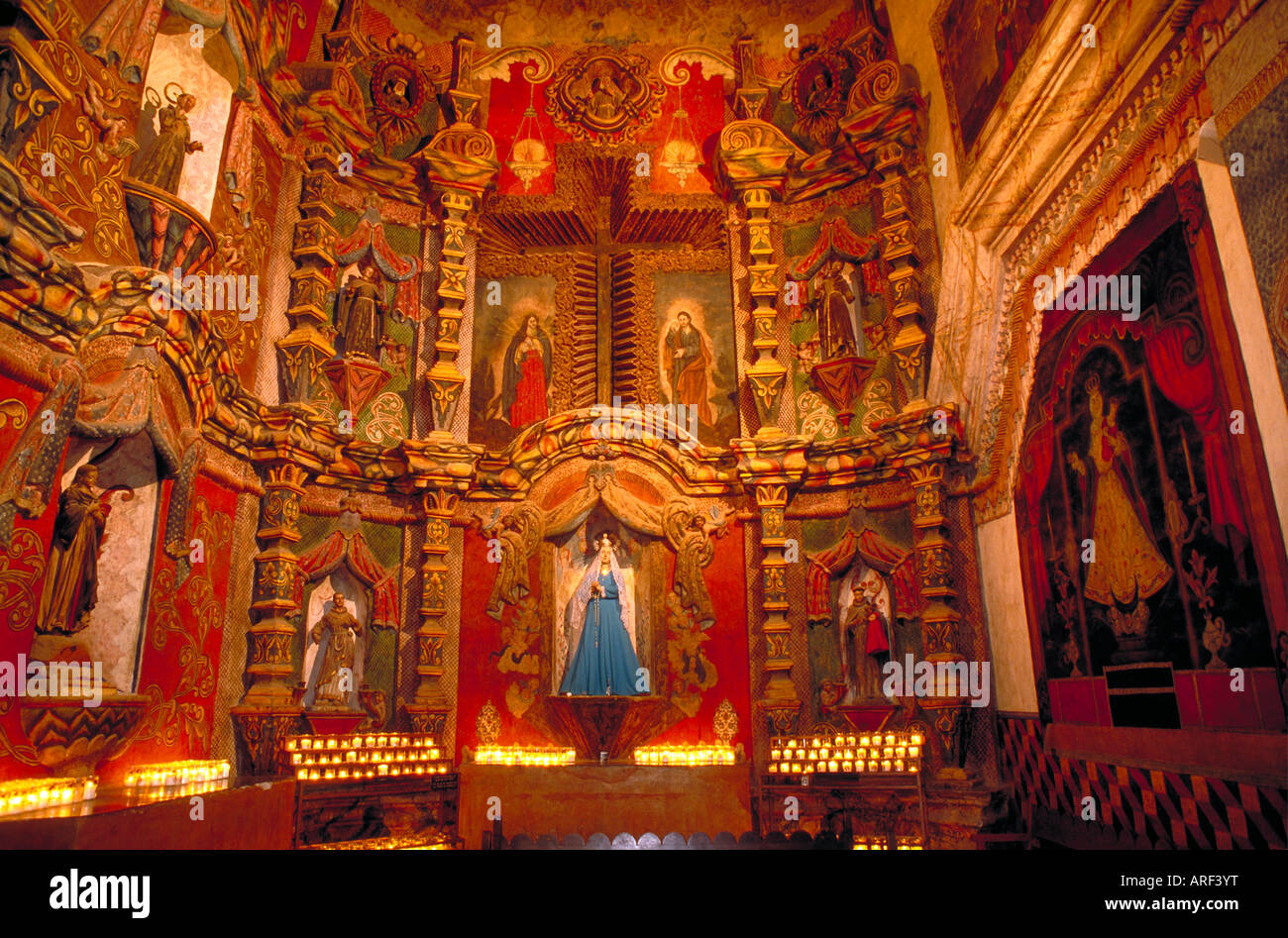 Interior view of Virgin Mary side altar at Mission San Xavier del Bac ...