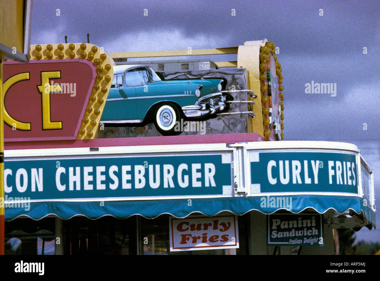 Retro Decor Atop Hamburger Stand Stock Photo - Alamy