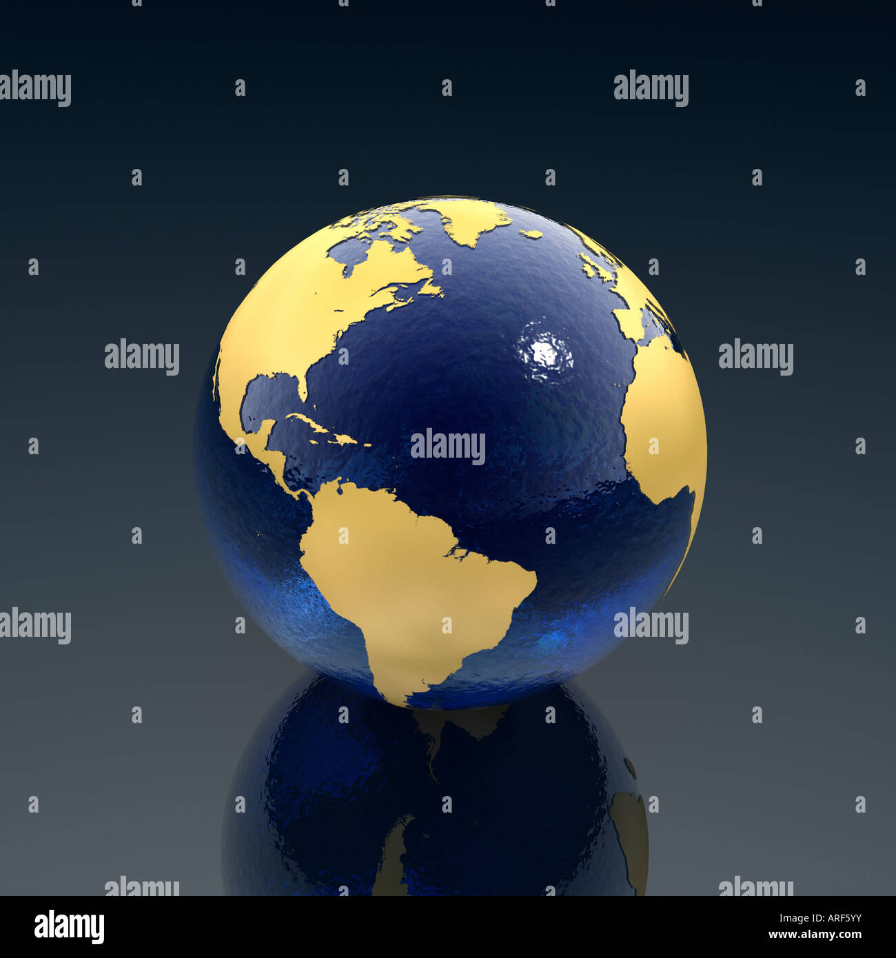 Our planet earth made of blue glass and gold foil (3D rendering Stock ...