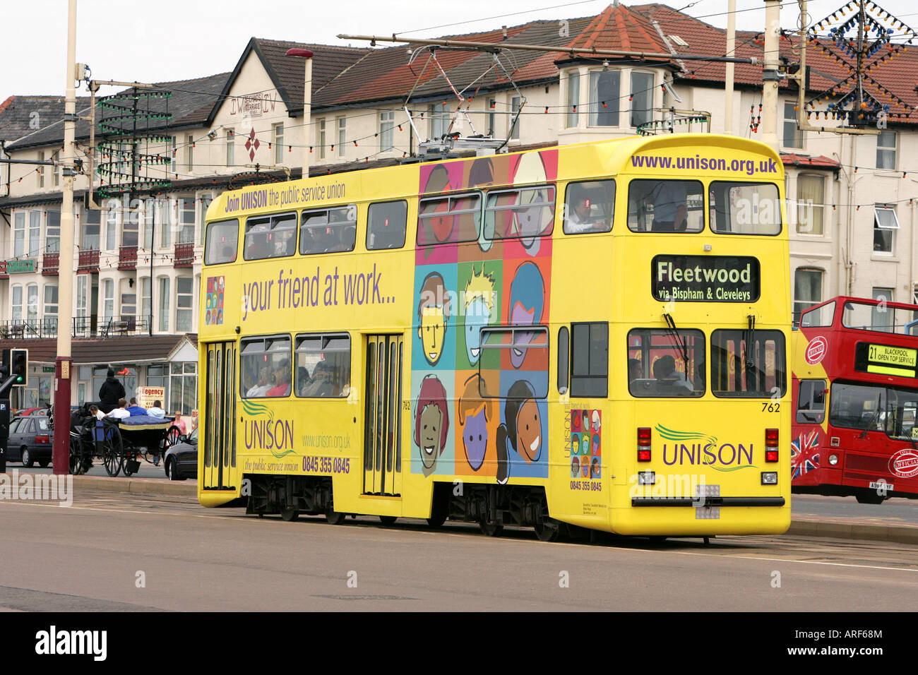 double decker bus tram Blackpool England UK Stock Photo - Alamy
