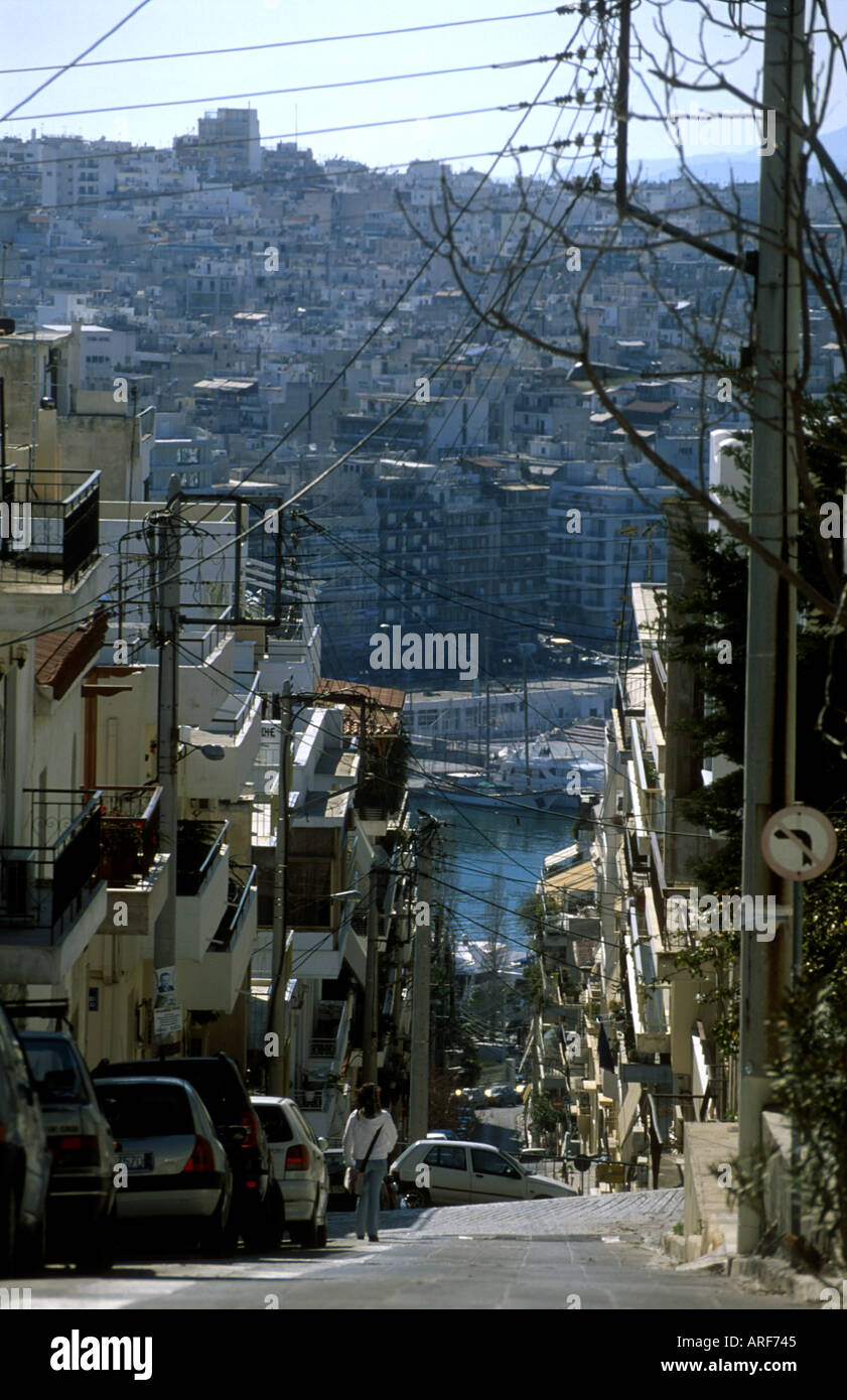 The steep streets of Kastella in Piraeus largest port in Athens Greece ...