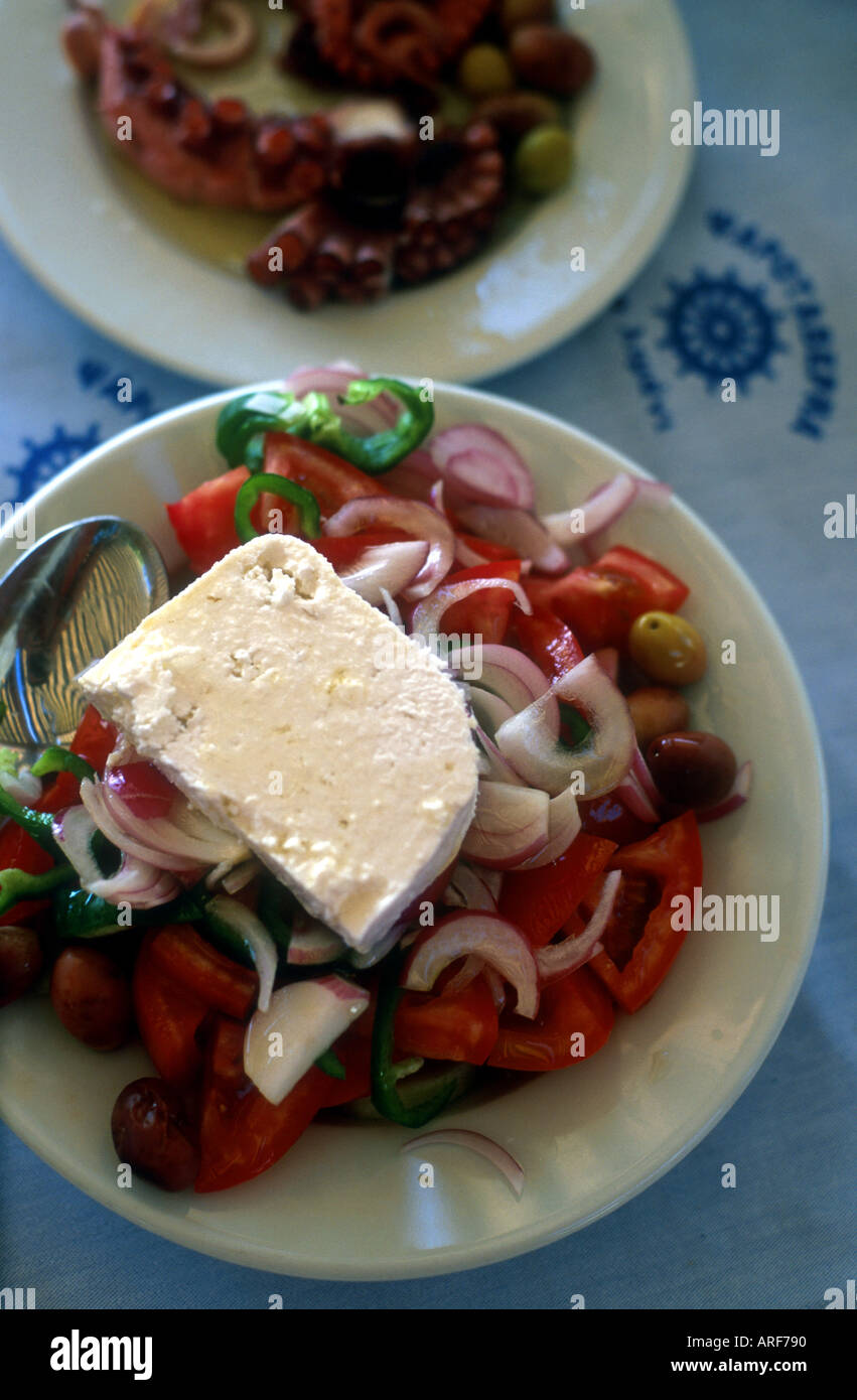 Tradiotional Greek salad at taverna in Plaka central Athens Stock Photo ...