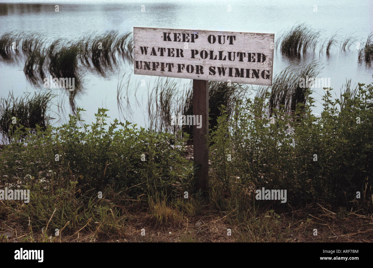 A sign warning potential swimmers of the water's toxicity Stock Photo ...
