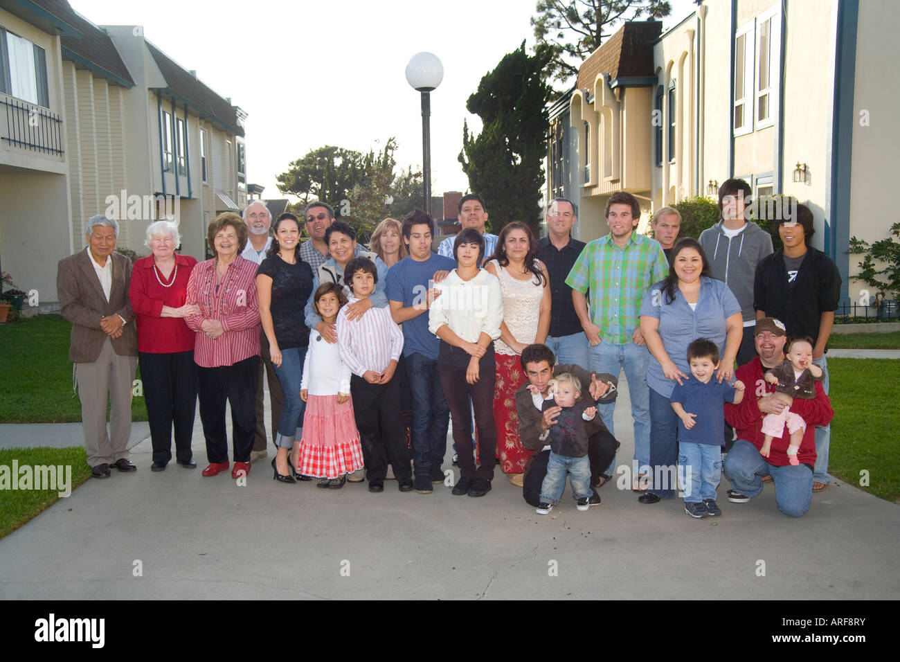 Three generations of a Hispanic Caucasian extended family Stock Photo ...