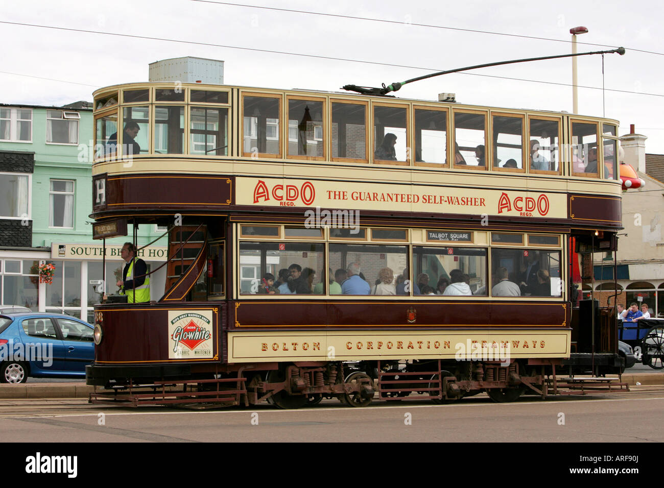 double decker bus tram Blackpool England UK Stock Photo - Alamy