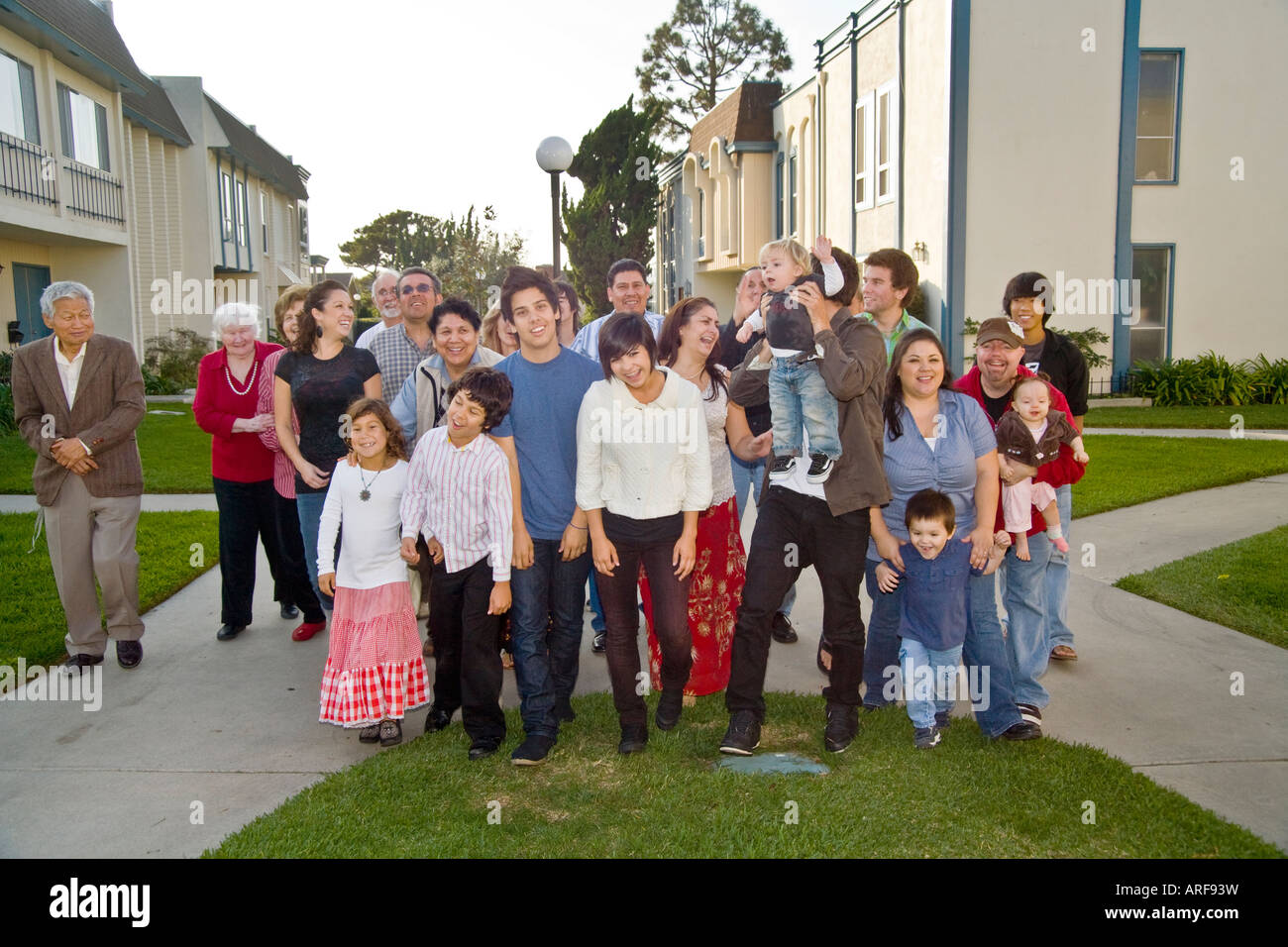 Three generations of a Hispanic Caucasian extended family Stock Photo ...