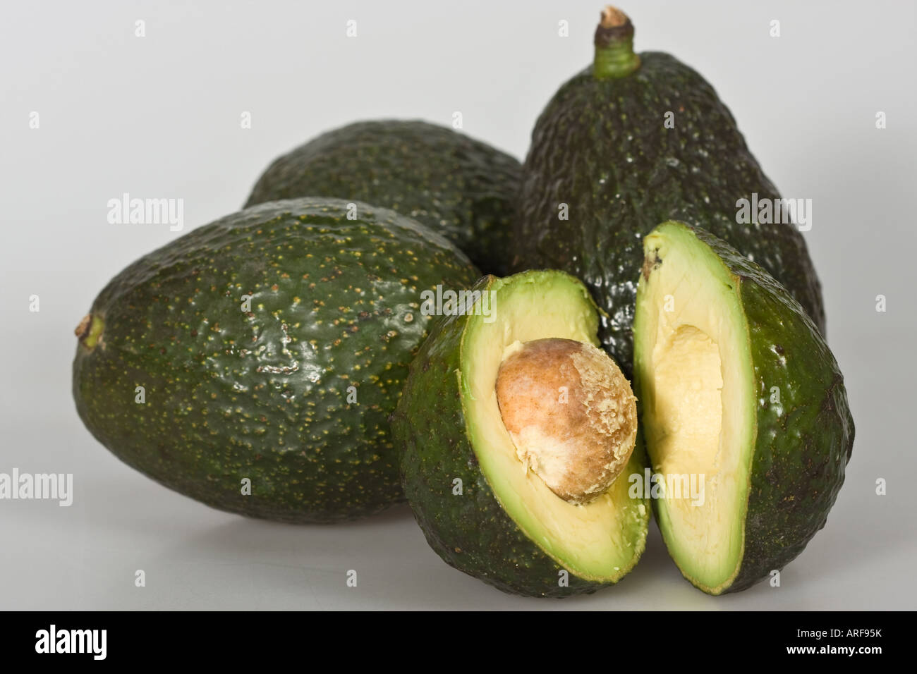 Natural ripe a green Avocado pear with seed from above overhed pictures ...