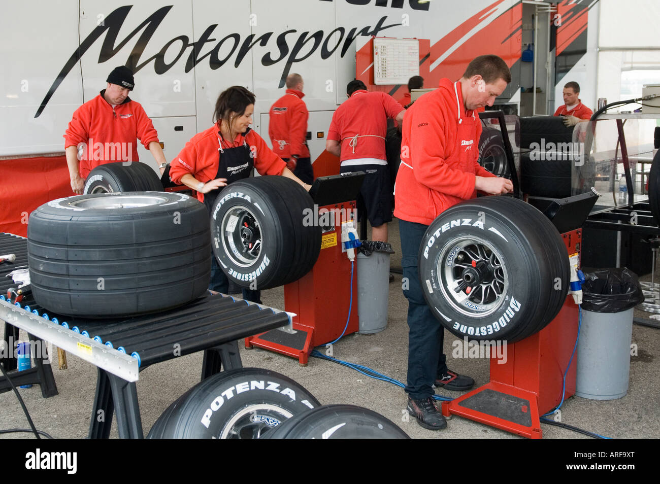 Bridgestone Formula 1 crew works on tires Jan. 2008 Stock Photo - Alamy