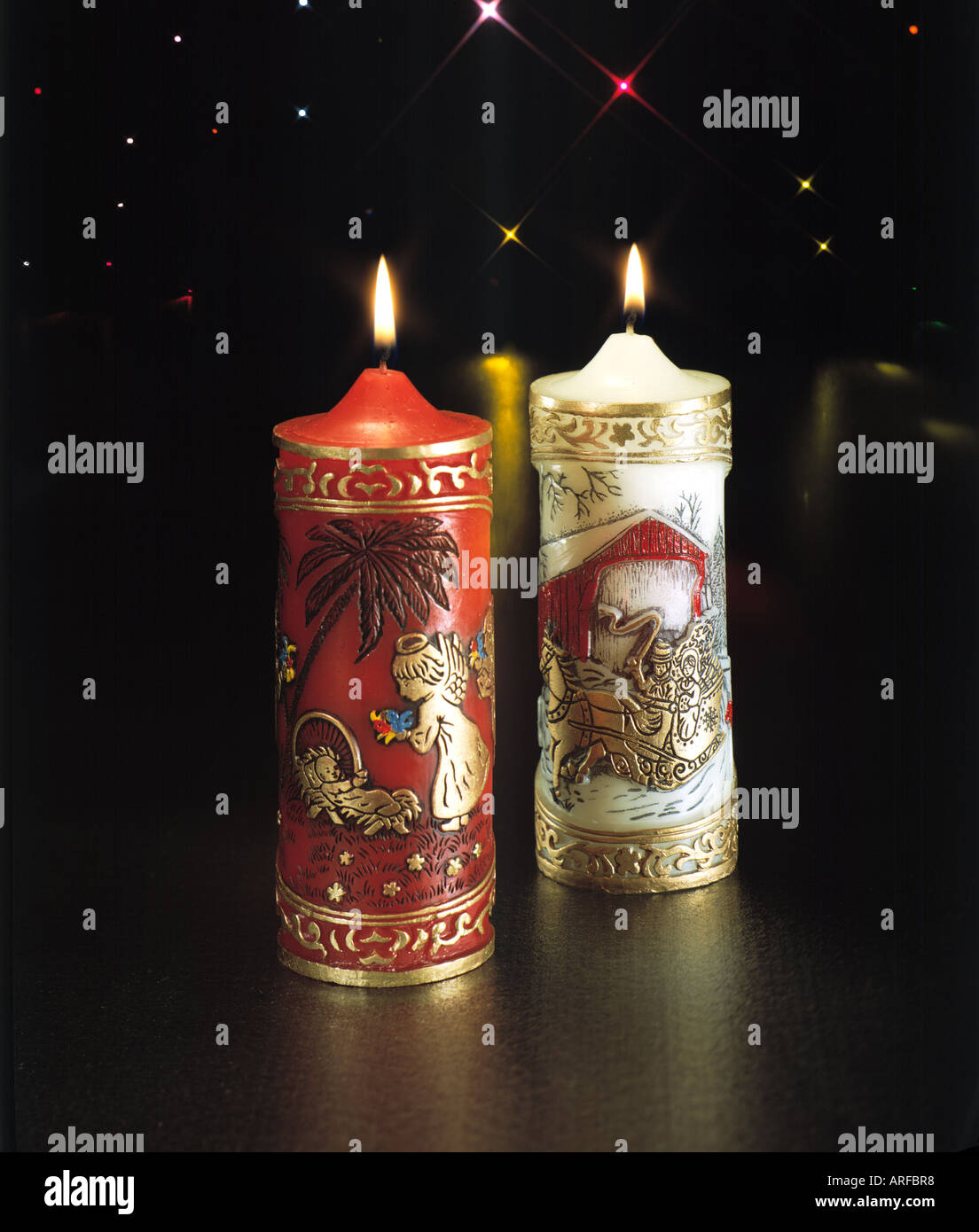 two 2 decorative candles Stock Photo - Alamy