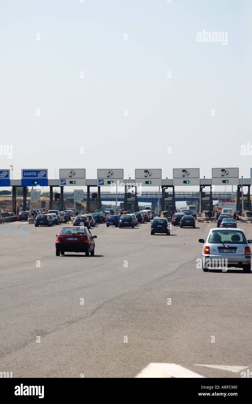 Highway toll booths on exiting A1 Napoli Rome Autostrada near Rome ...