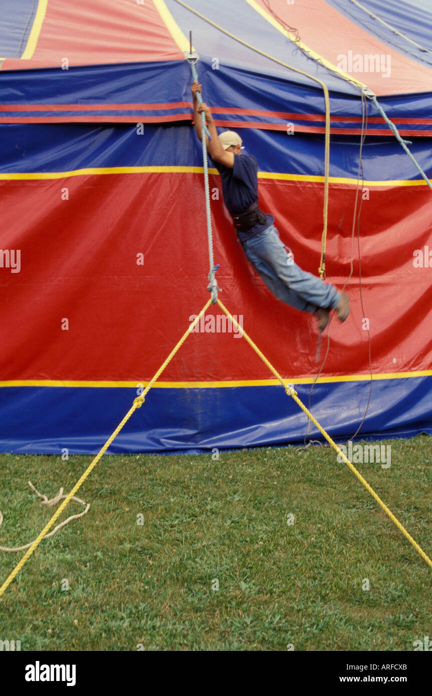 Kelly Miller Circus USA America American roustabout swings from big top ...