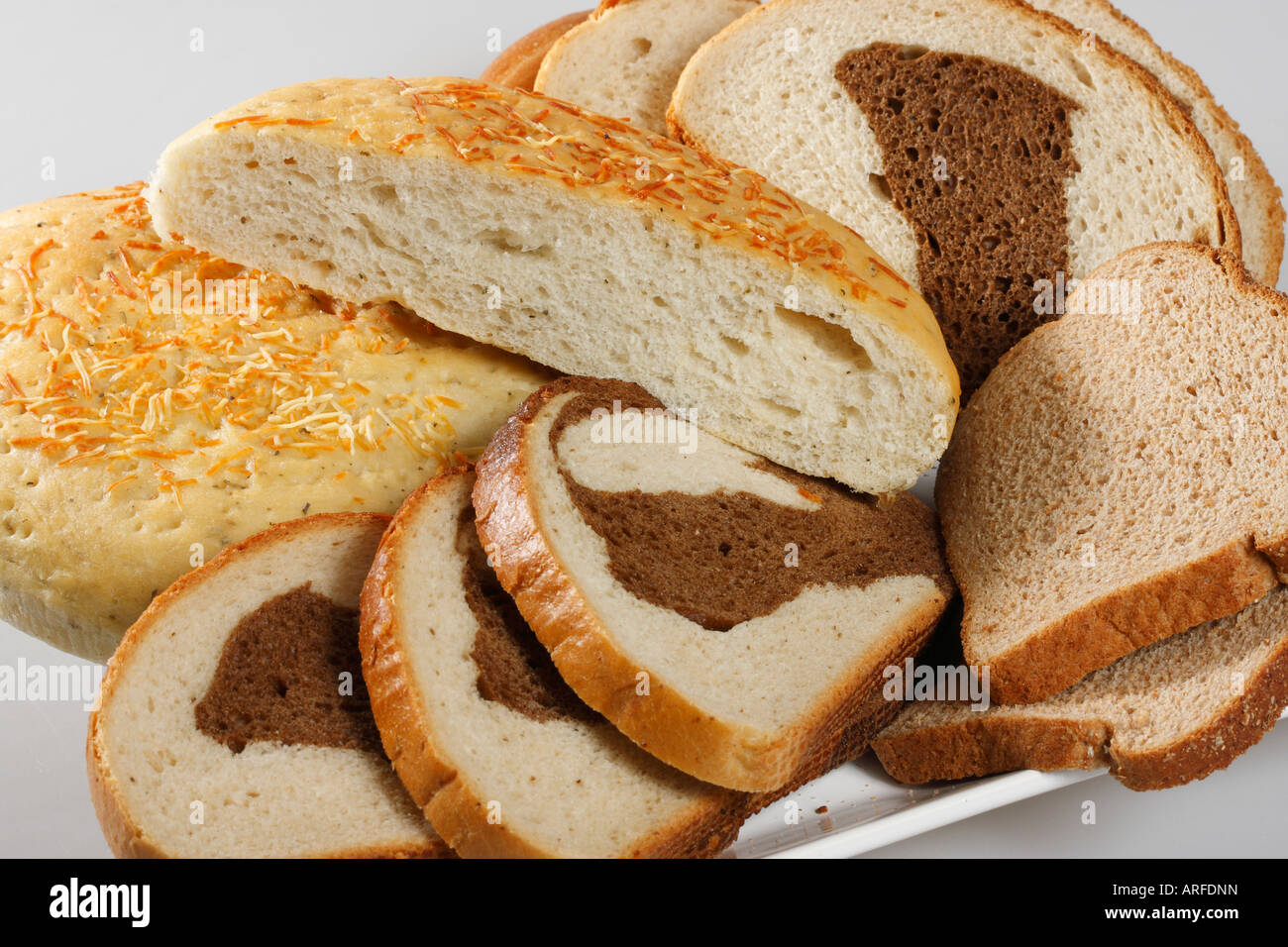 Foccacia bread loaf with different types breads isolated cut out cutout ...