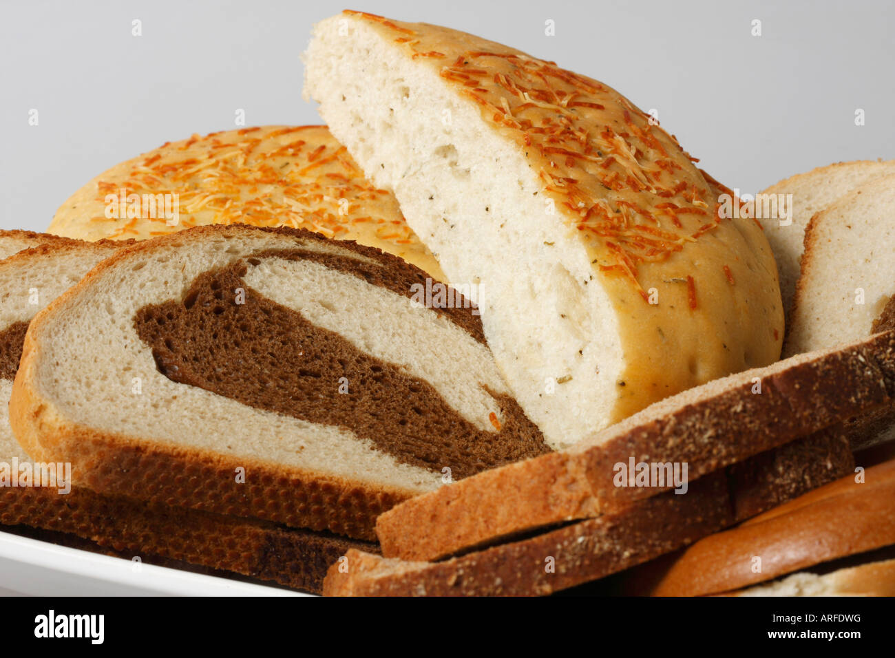 American sliced bread breads loaf on plate nobody from above overhead ...